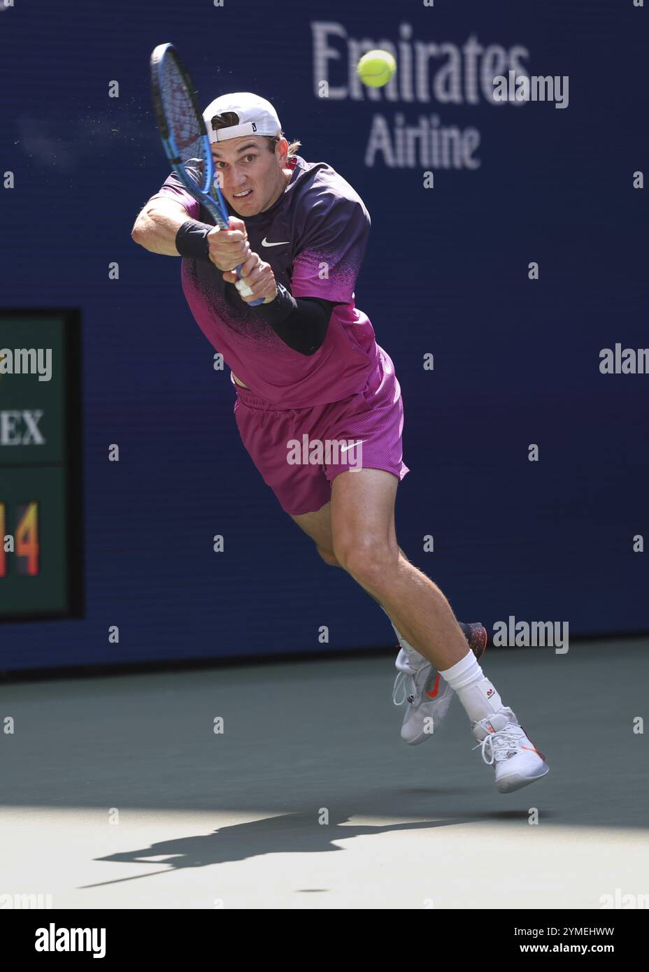 Tennis player Jack Draper of Great Britain in action at the US Open ...