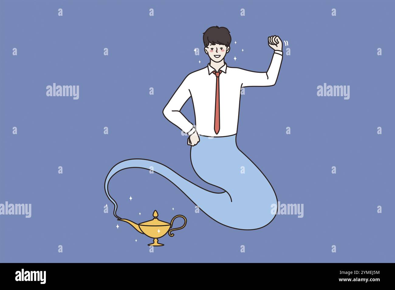 Fantasy genie, fairy wish concept. Businessman funny character in ...