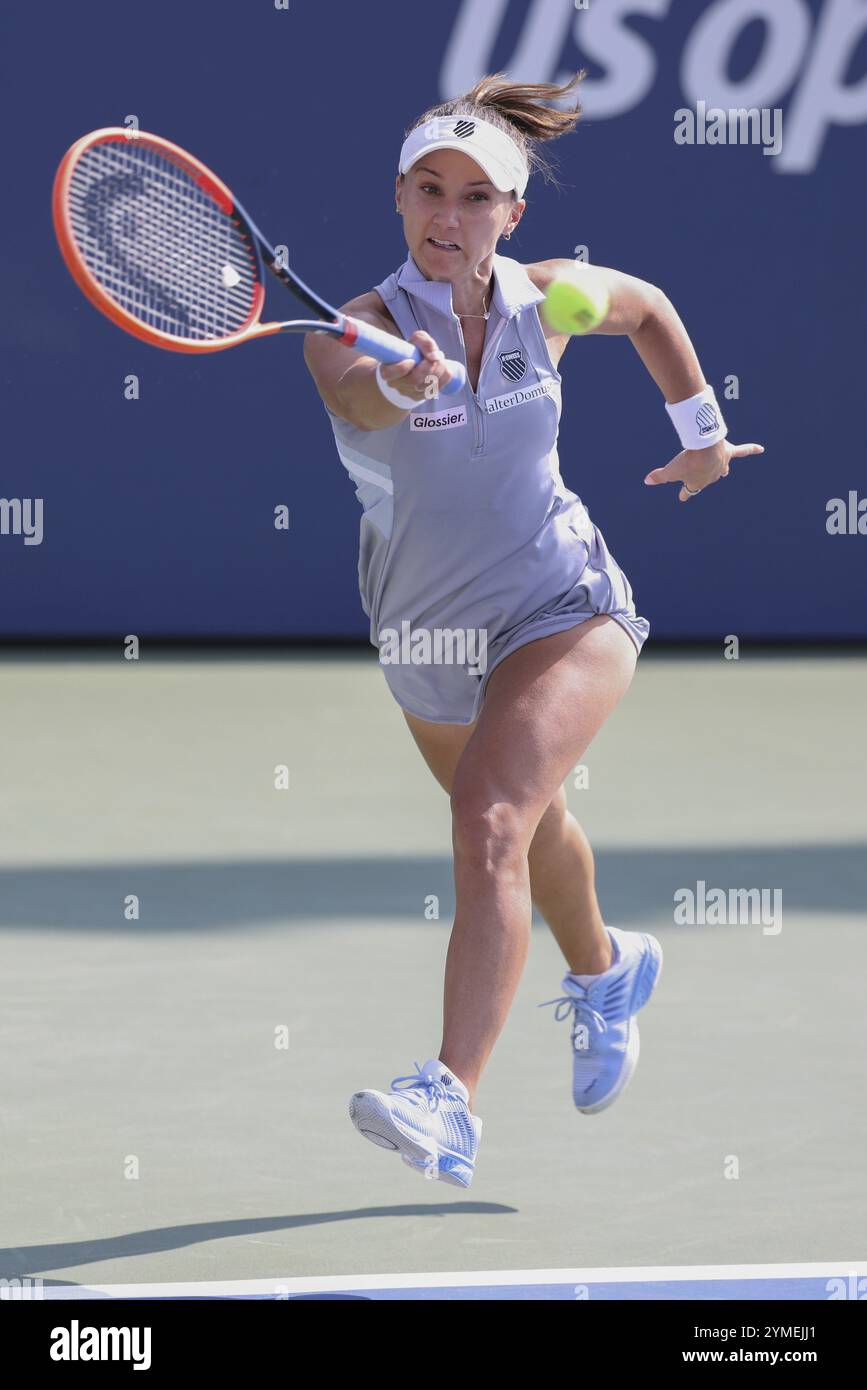 Tennis player Lauren Davis in action at the US Open 2024 Championships ...