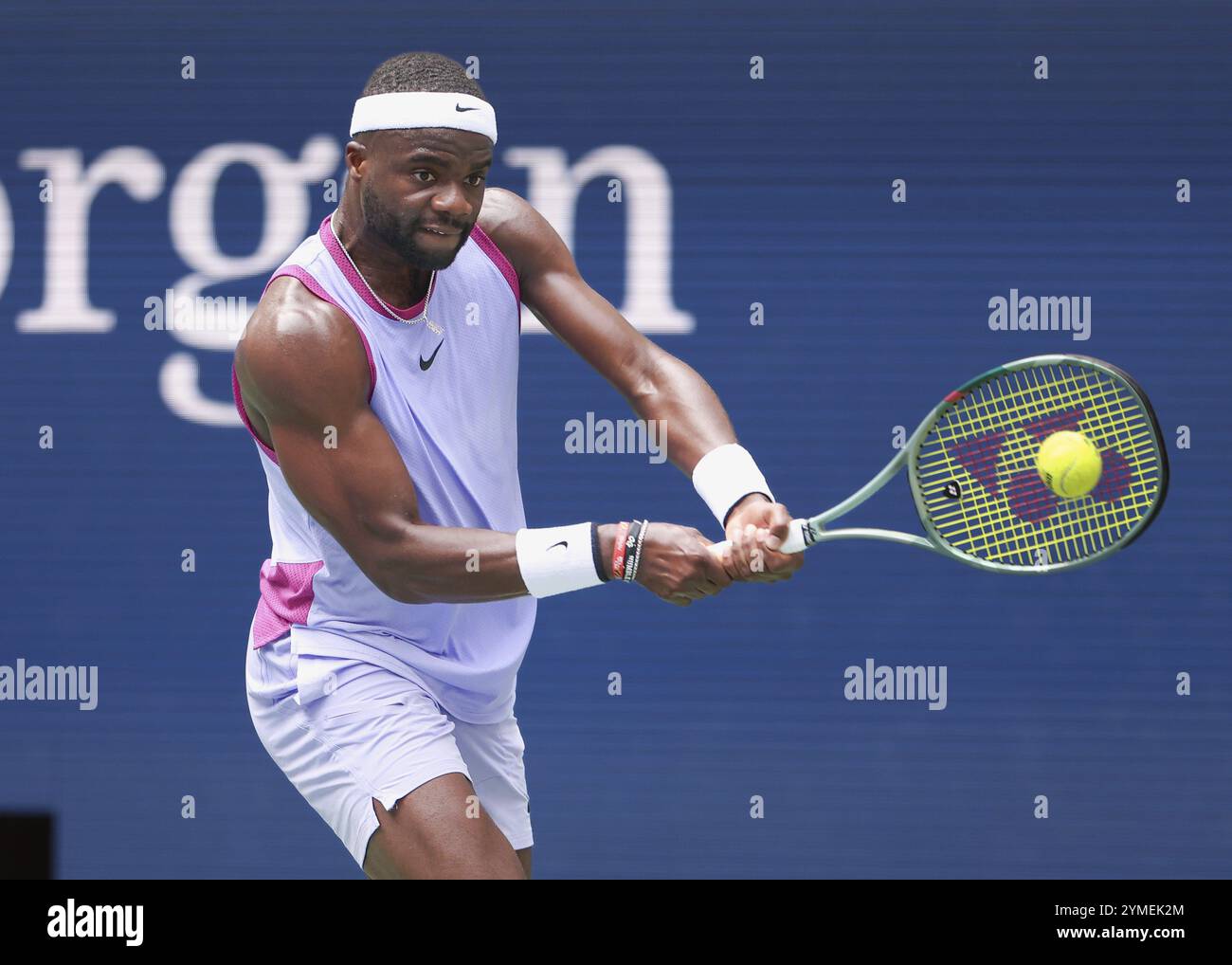 Tennis player Frances Tiafoe in action at the US Open 2024 ...