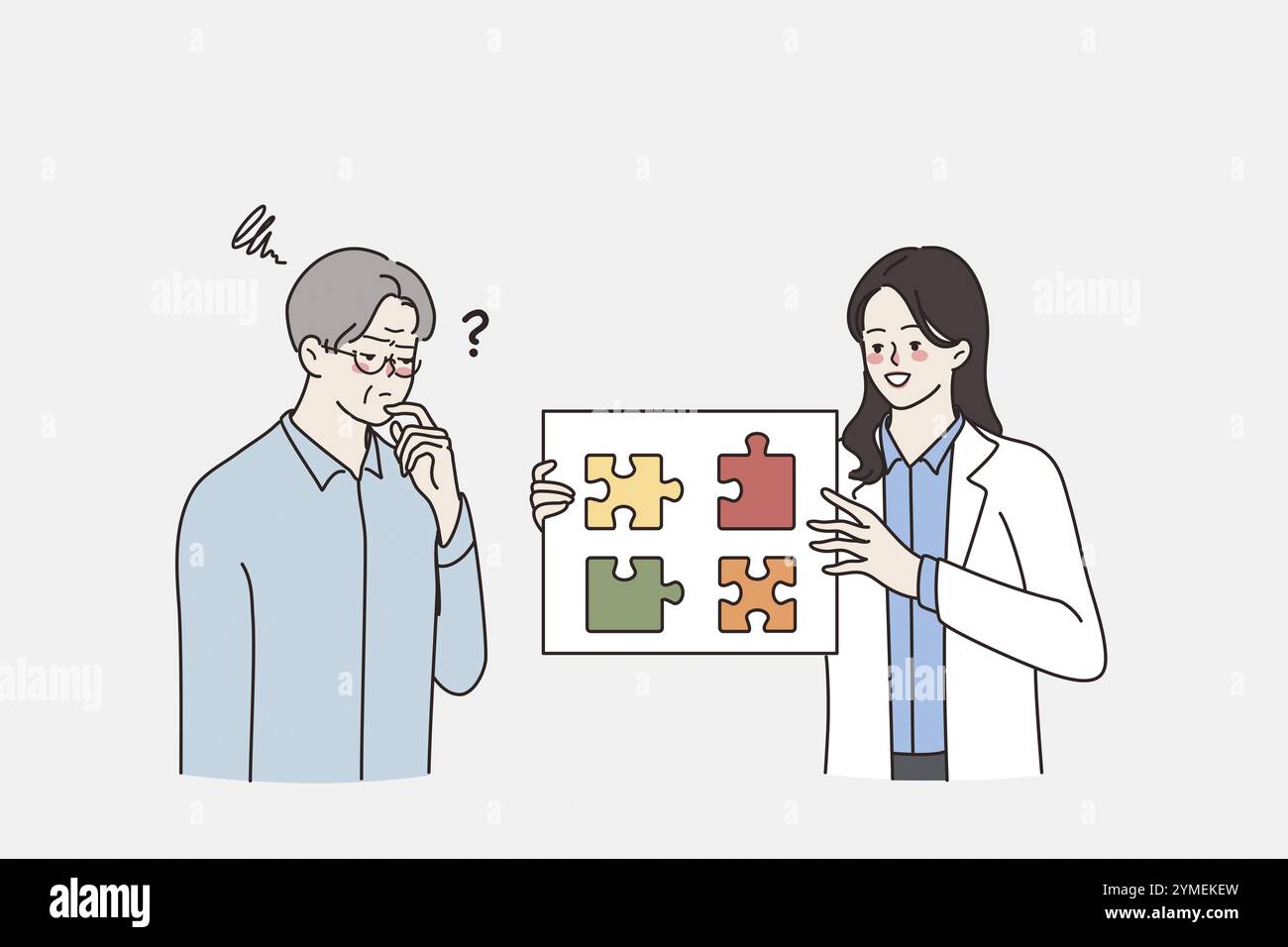 Mental health and aging concept. Young smiling doctor woman showing ...