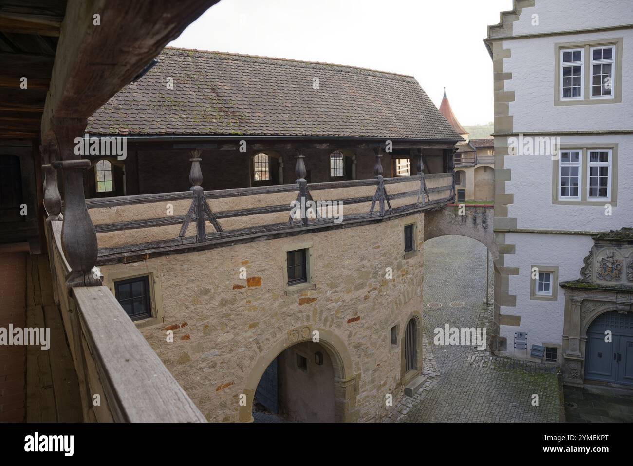 Historic battlements at Comburg Castle, Benedictine monastery, Way of ...