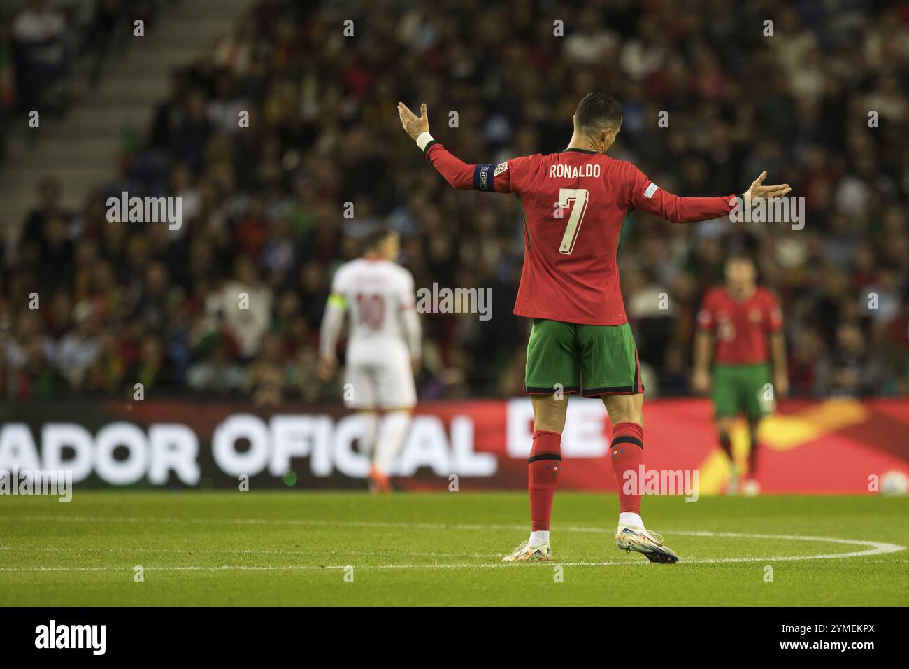 Football match, captain Cristiano RONALDO CR7 Portugal with raised arms ...