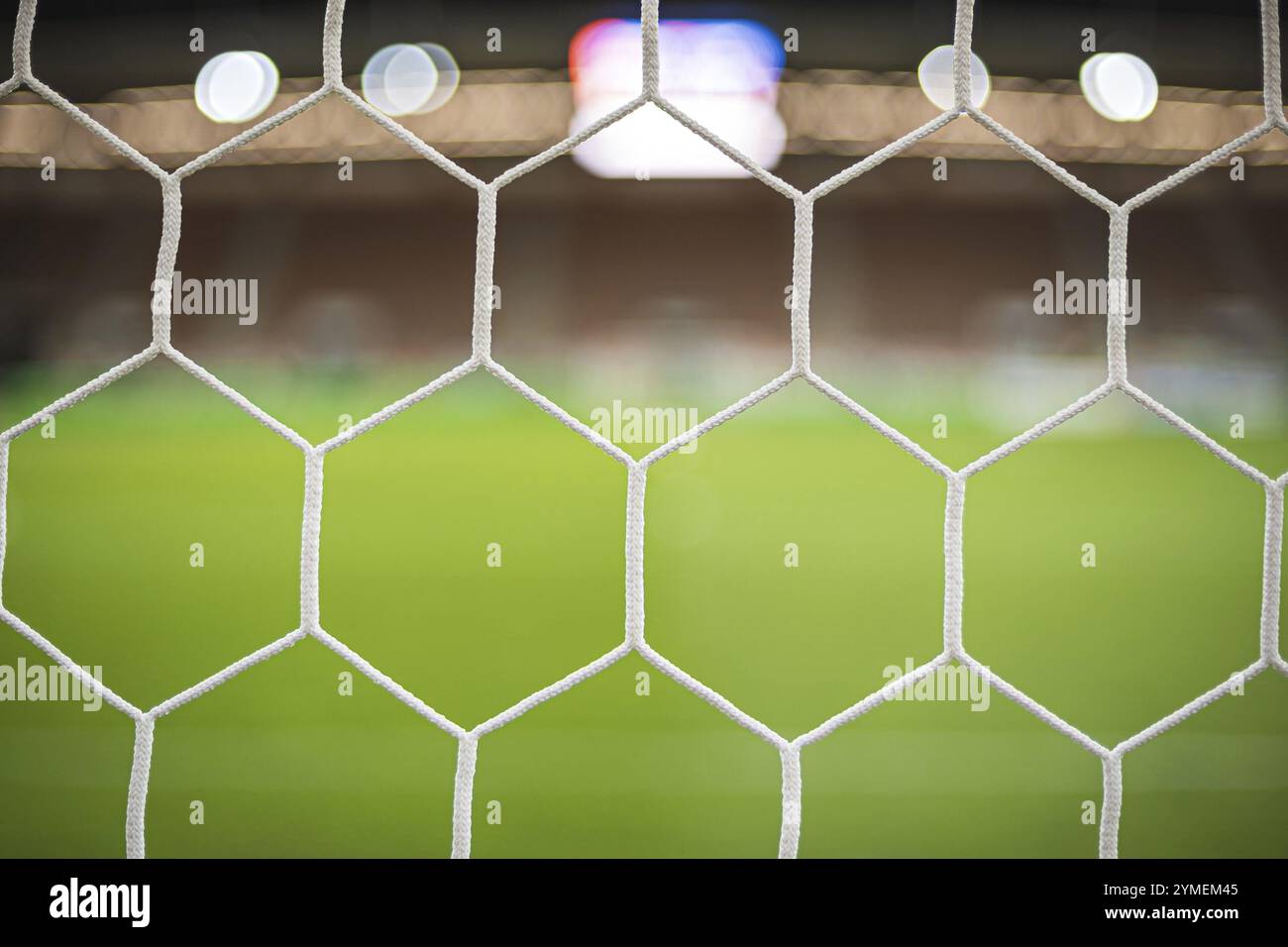 Football stadium - view by the net Stock Photo - Alamy