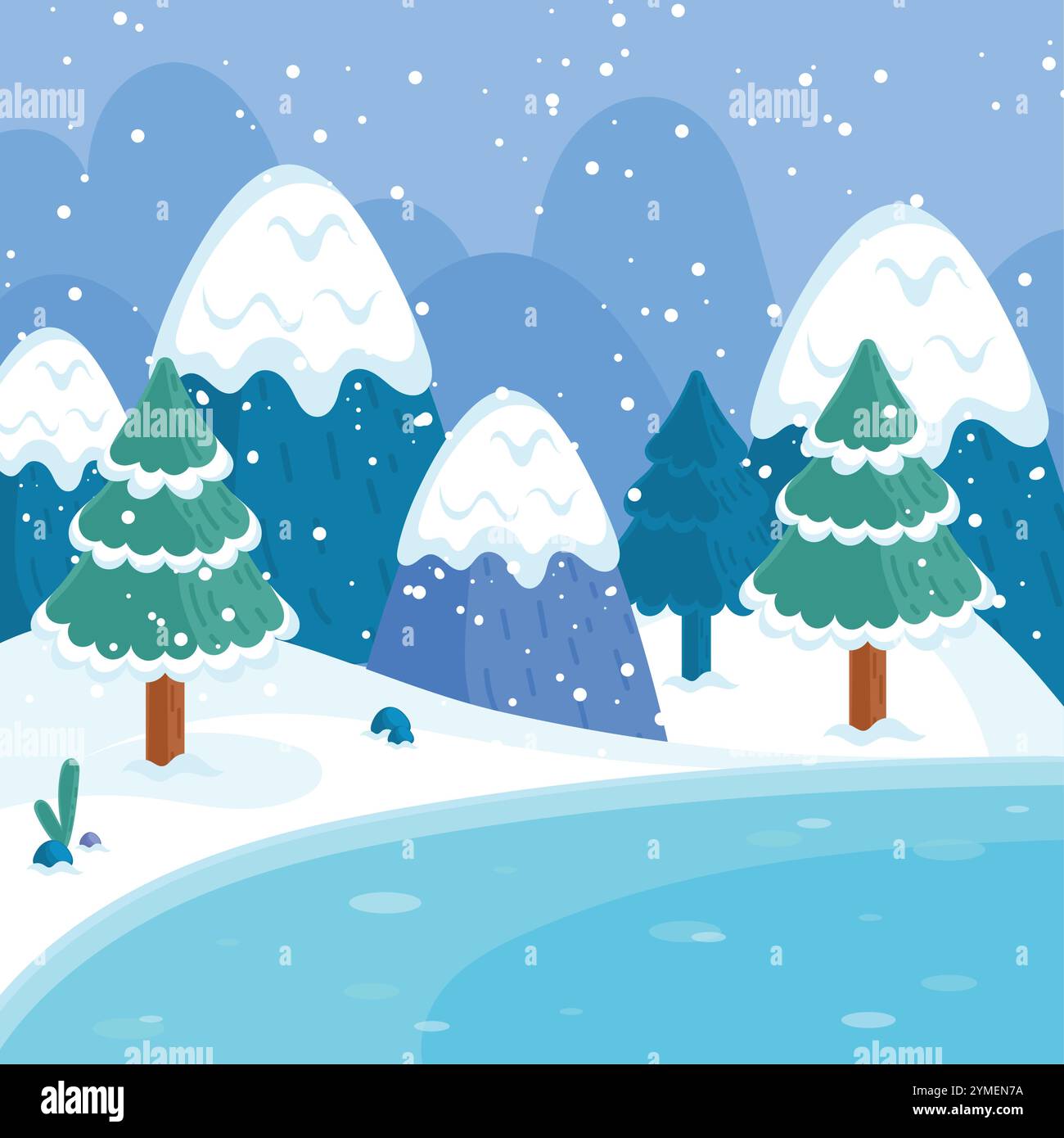 Frozen lake snowy forest Stock Vector Images - Alamy