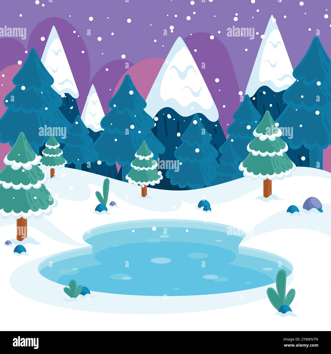 White frozen landscape icy pond Stock Vector Images - Alamy