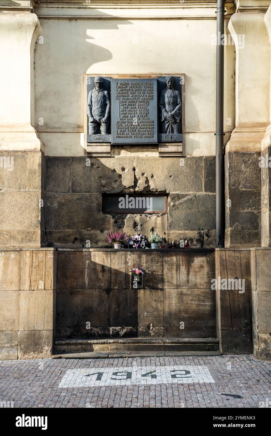 Memorial of Operation Anthropoid, bullet-scarred window to the crypt ...