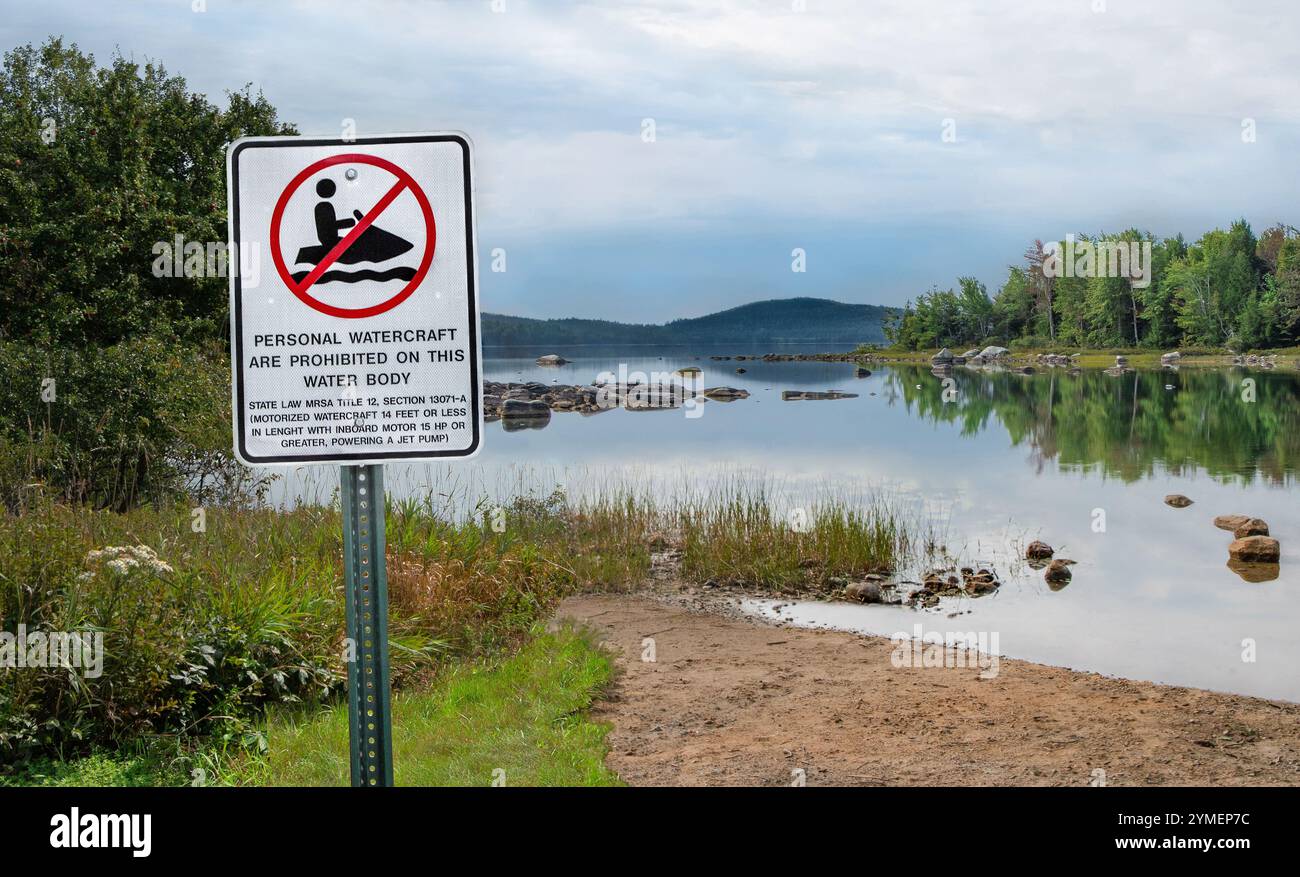 Personal Watercraft Prohibited: A sign on a lake in northern Maine ...