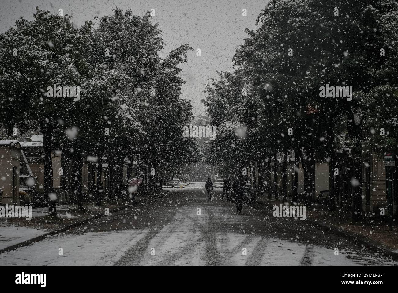 Snowfall at Père-Lachaise cemetery, which was closed to the public this ...