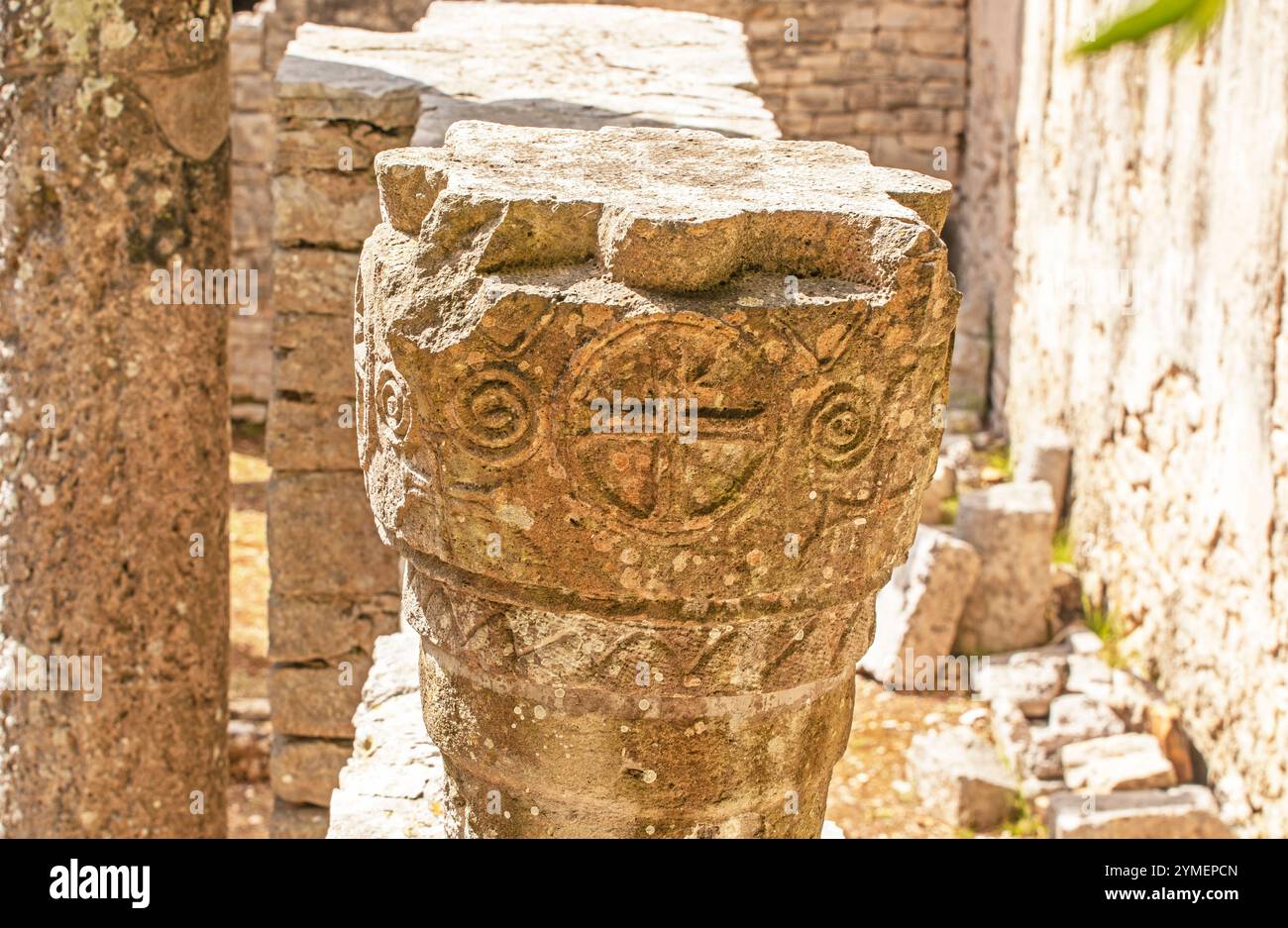 ancient signs carved on columns in an ancient Christian church Stock ...