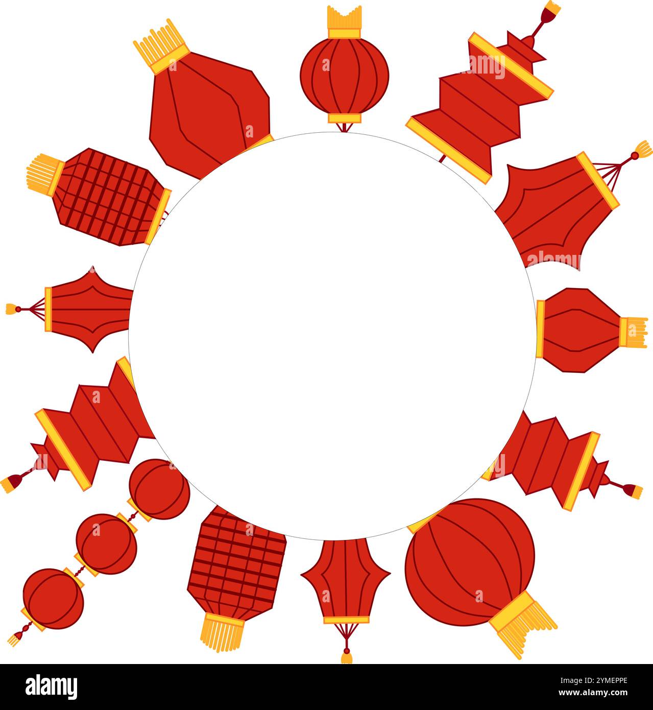 Chinese new year round circle frame template with red lanterns ...