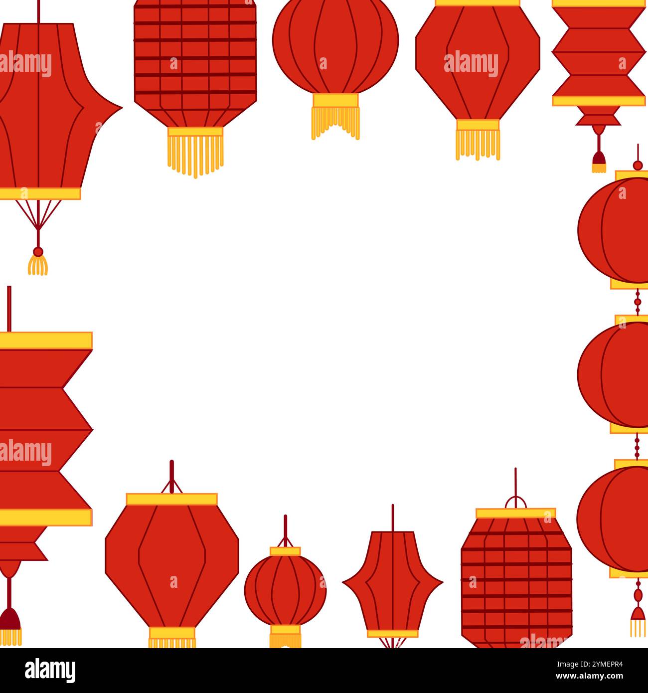 Vector illustration of summer festival red lanterns. Square frame ...