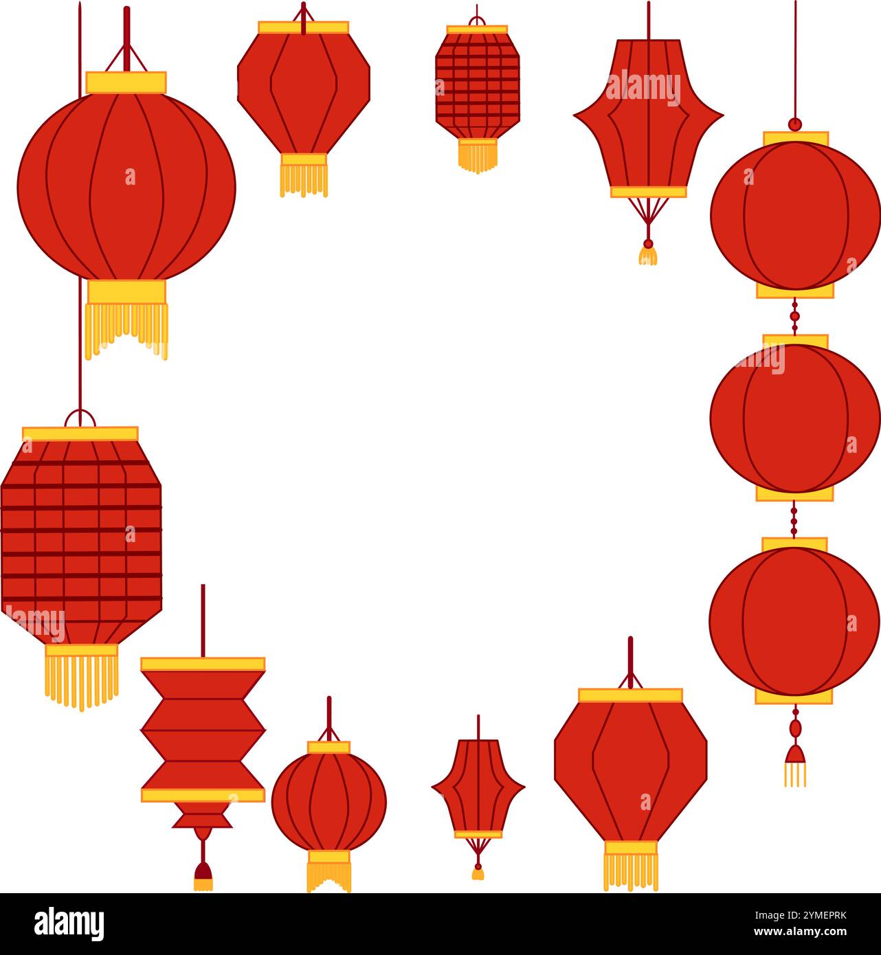 Chinese paper cutting red lanterns on transparent background. Round ...