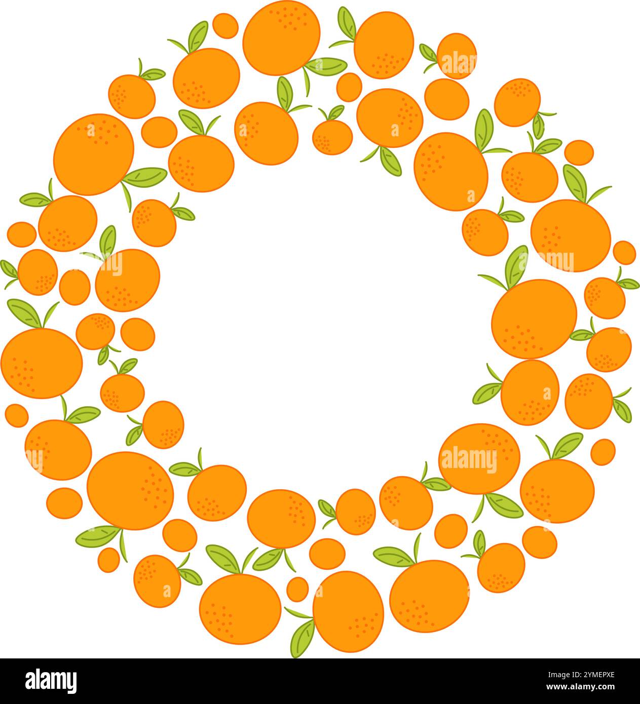 Tangerine frame. Round seasonal fruit border. Tangerine isolated frame ...