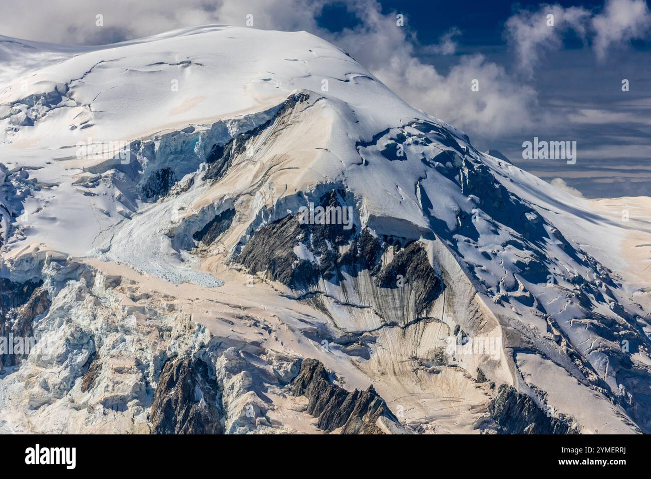 Snow mountains view in the Alps from Aiguille du Midi summit. Rocky ...