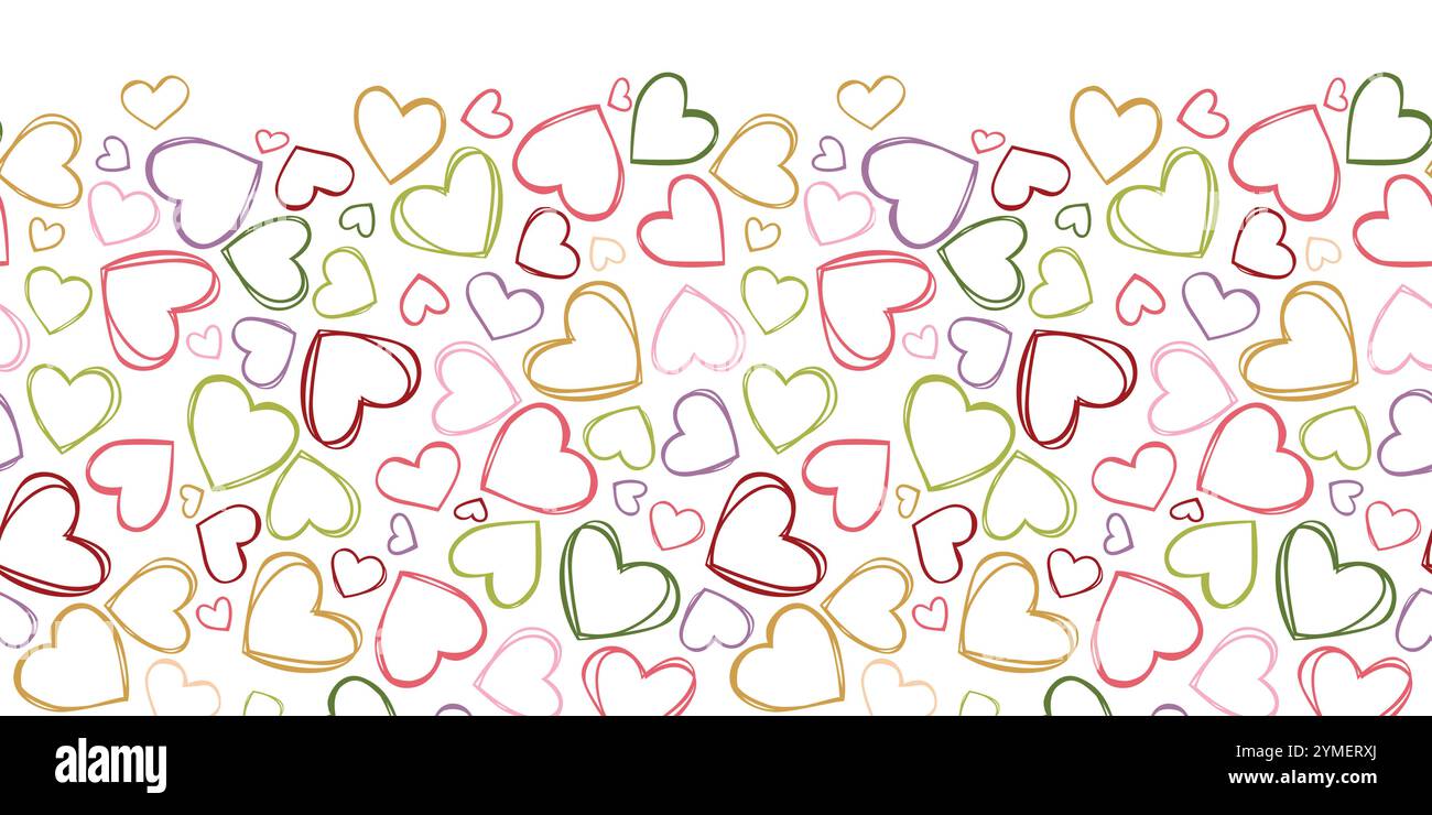 Vector heart outlines horizontal border pattern. Suitable for posters ...