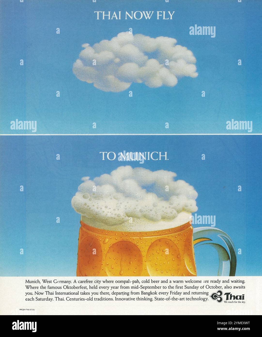 1990 THAI Airlines of Thailand Ad - "Thai now flies to Munich Stock ...