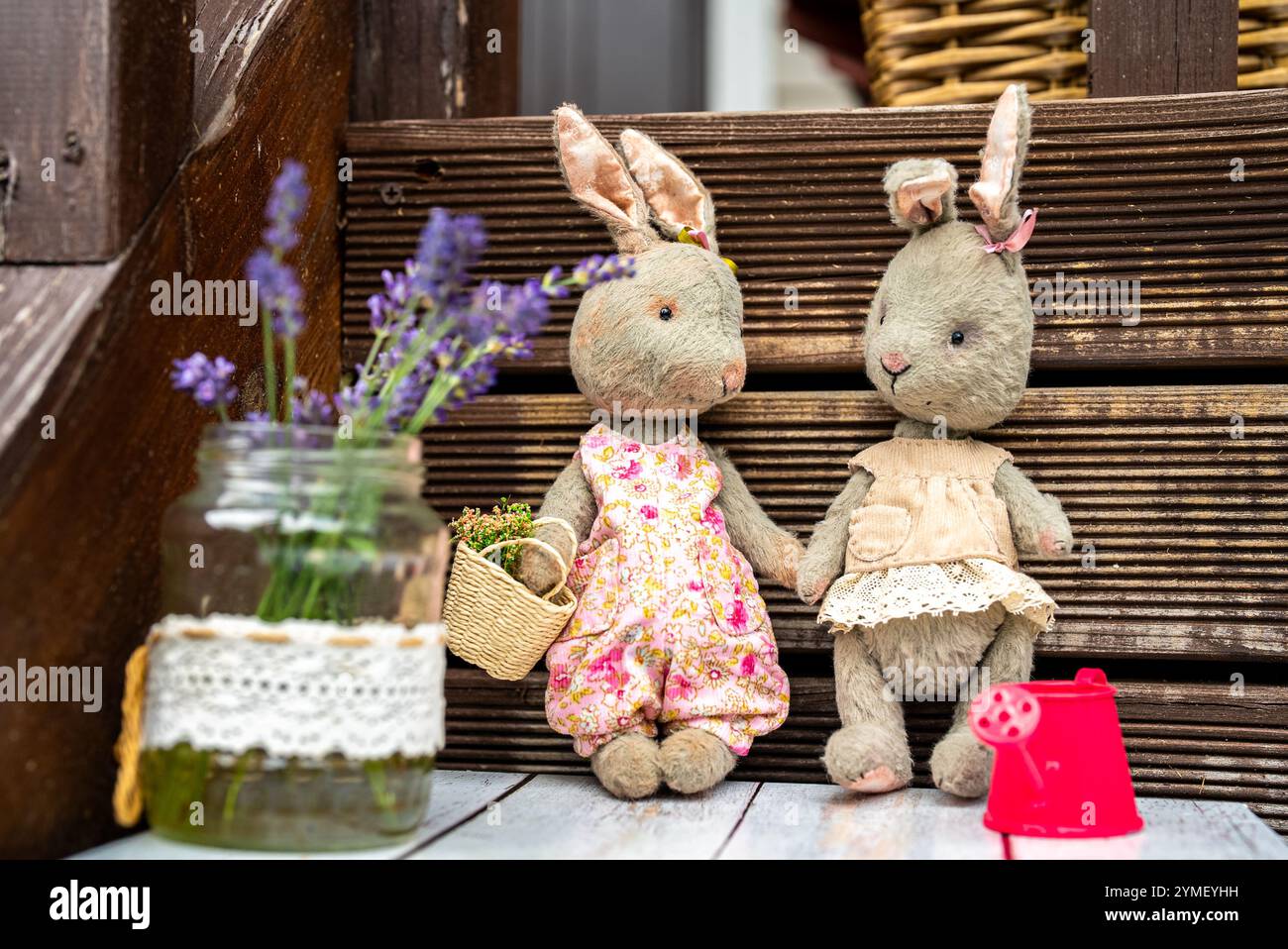 Handmade craft rabbits. Children's toys Stock Photo - Alamy