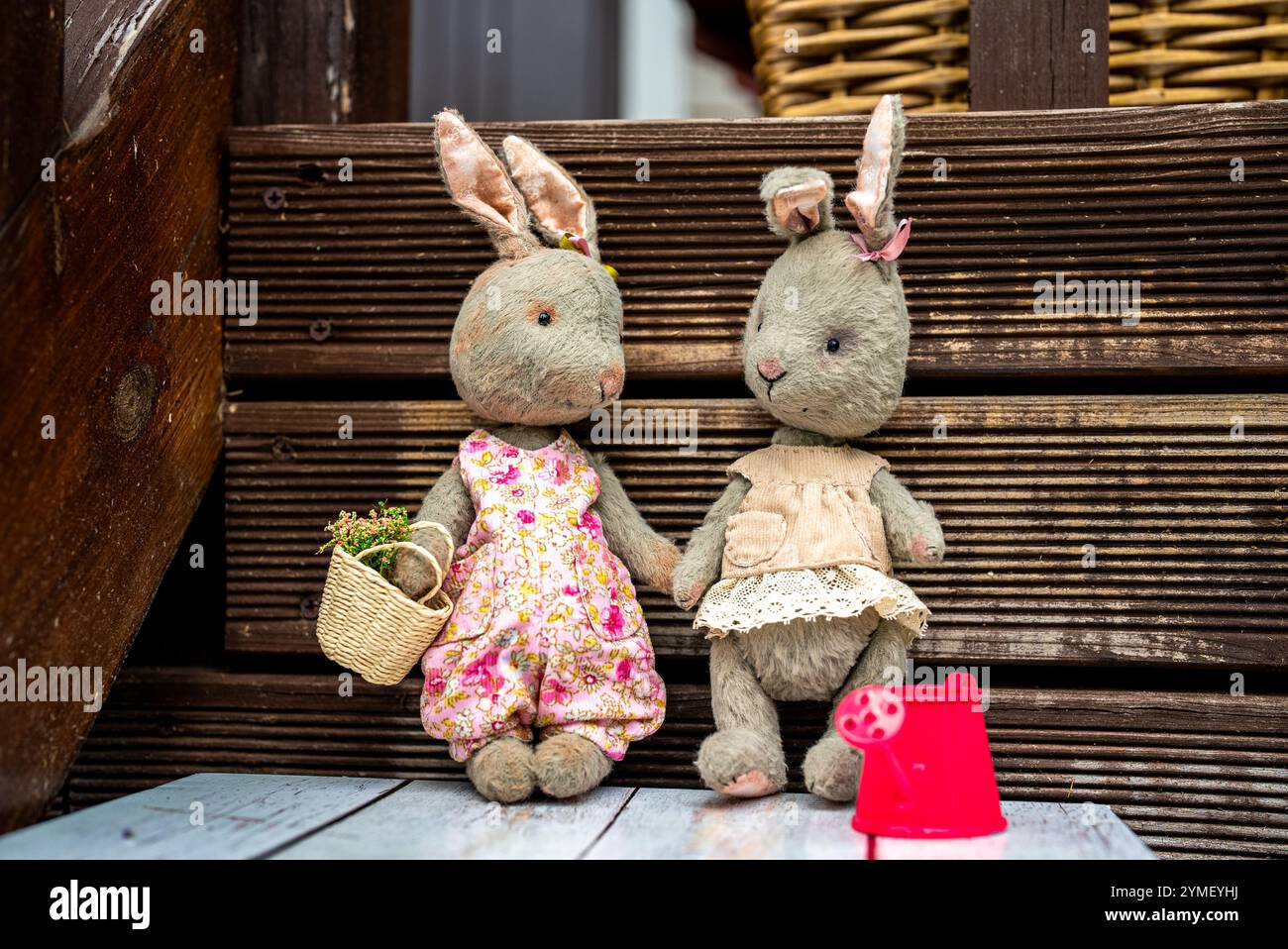 Handmade craft rabbits. Children's toys Stock Photo - Alamy
