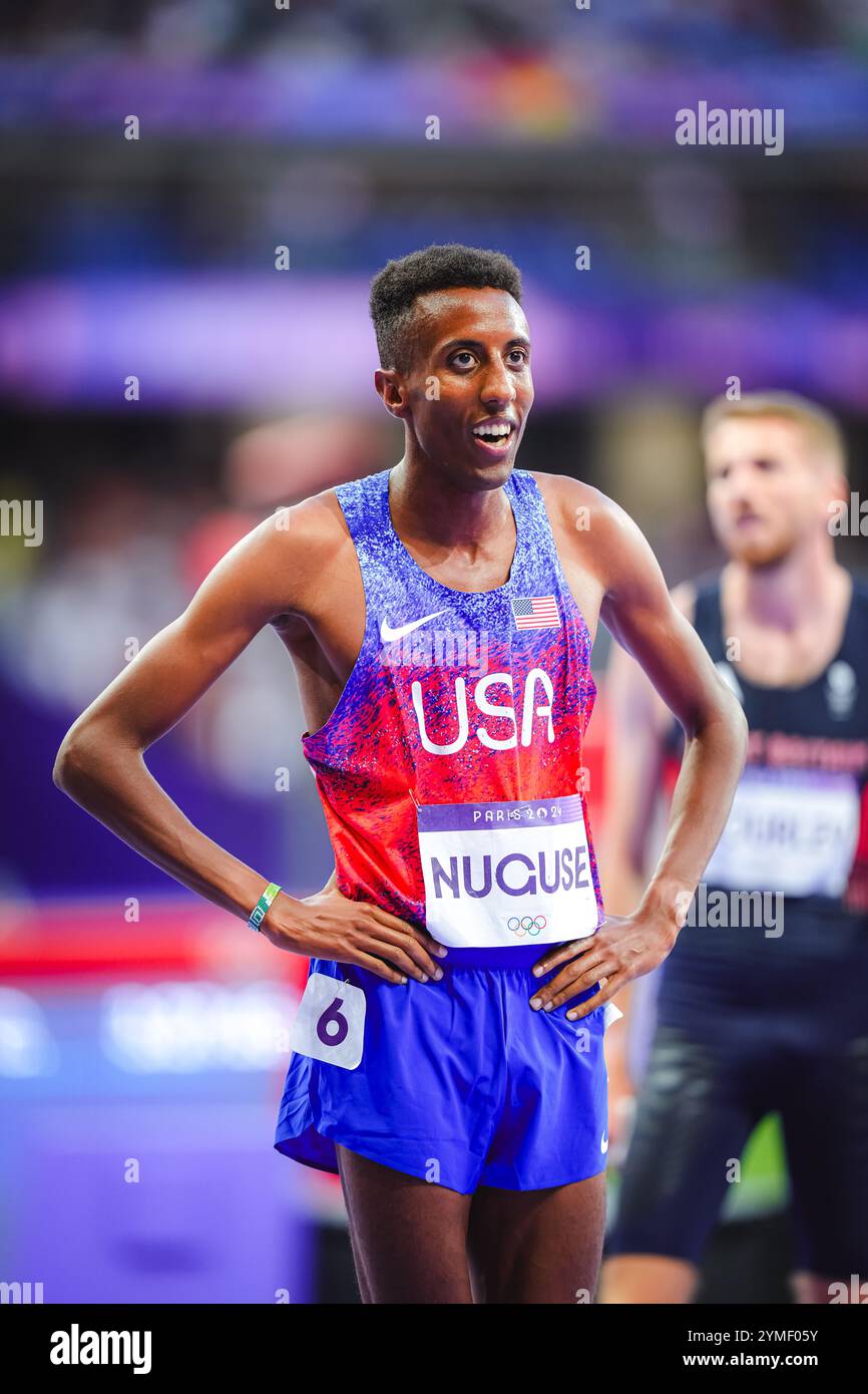 Yared Nuguse participating in the 1500 meters at the Paris 2024 Olympic ...