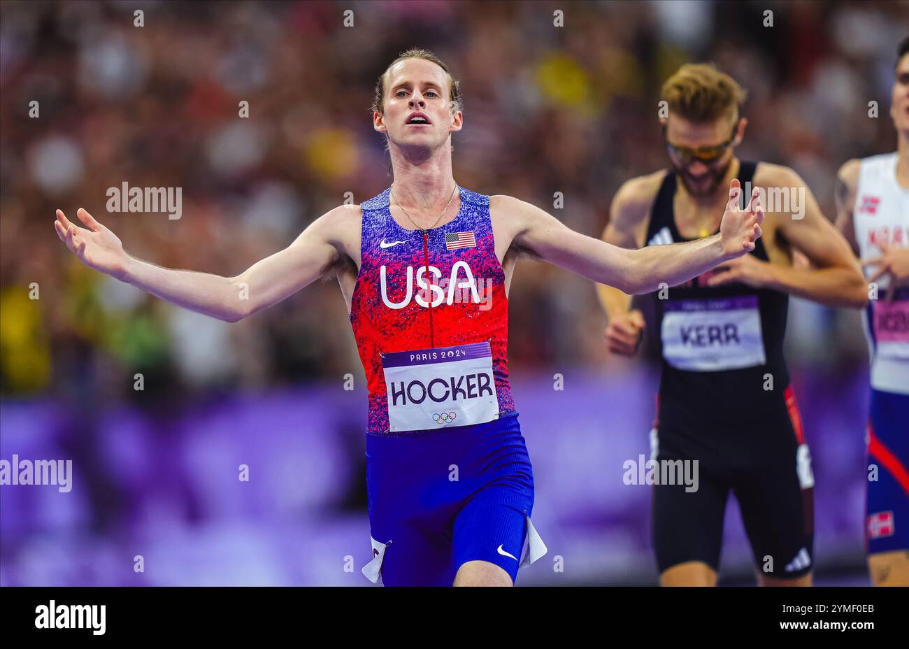 Cole Hocker winning in the 1500 meters at the Paris 2024 Olympic Games ...