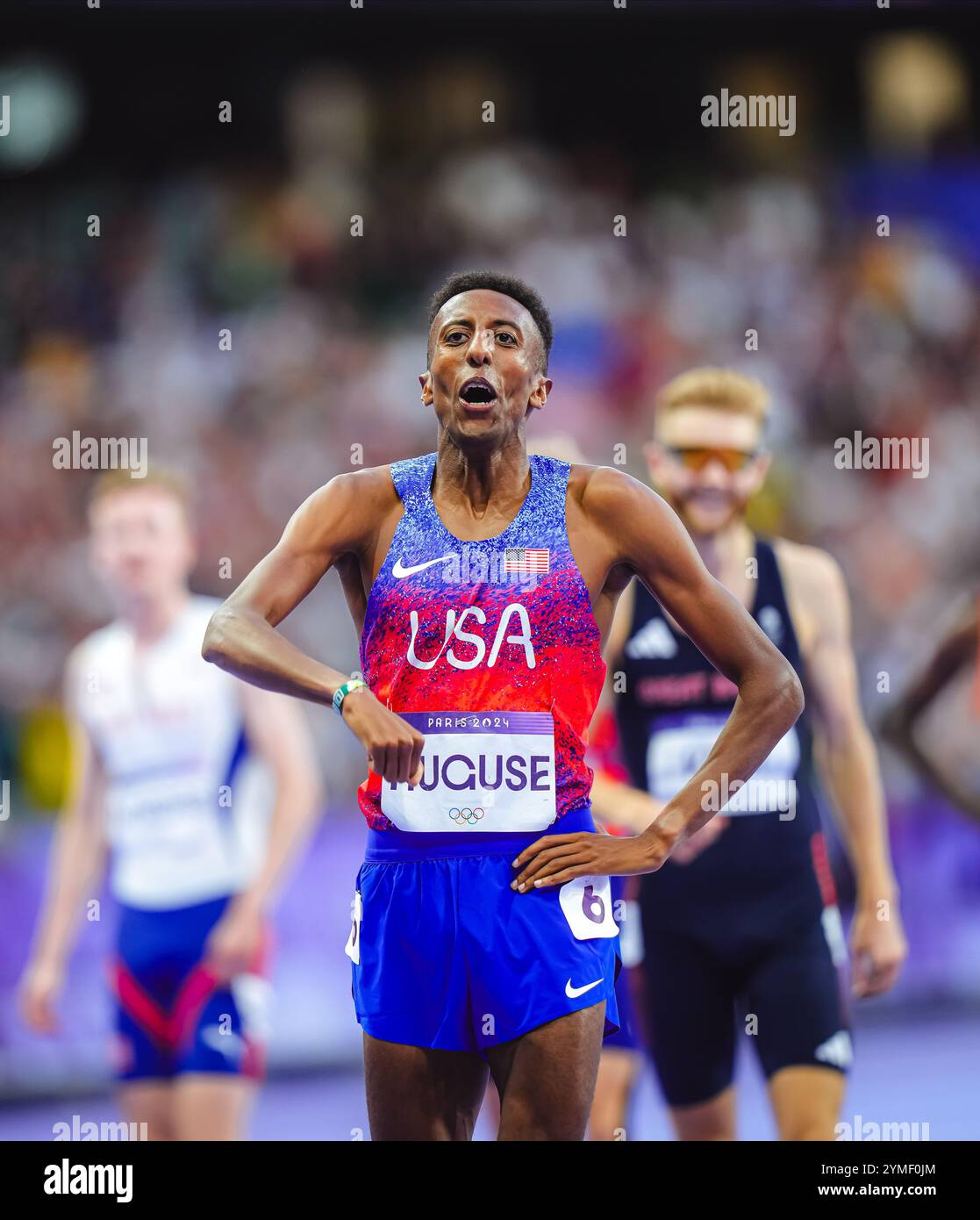 Yared Nuguse participating in the 1500 meters at the Paris 2024 Olympic ...