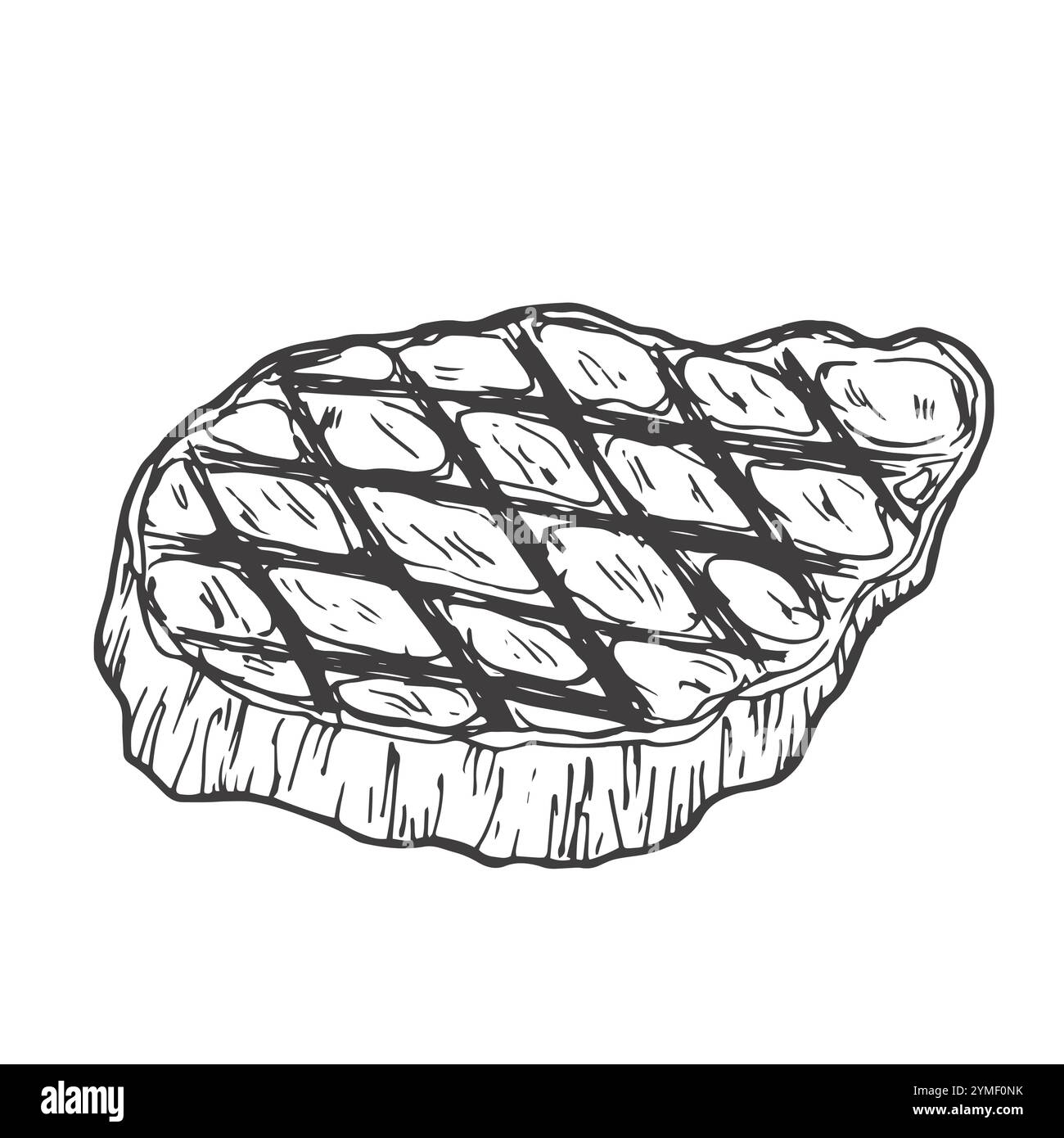 Hand drawn beef veal steak grilled. Roast meat, grill food, barbecue ...