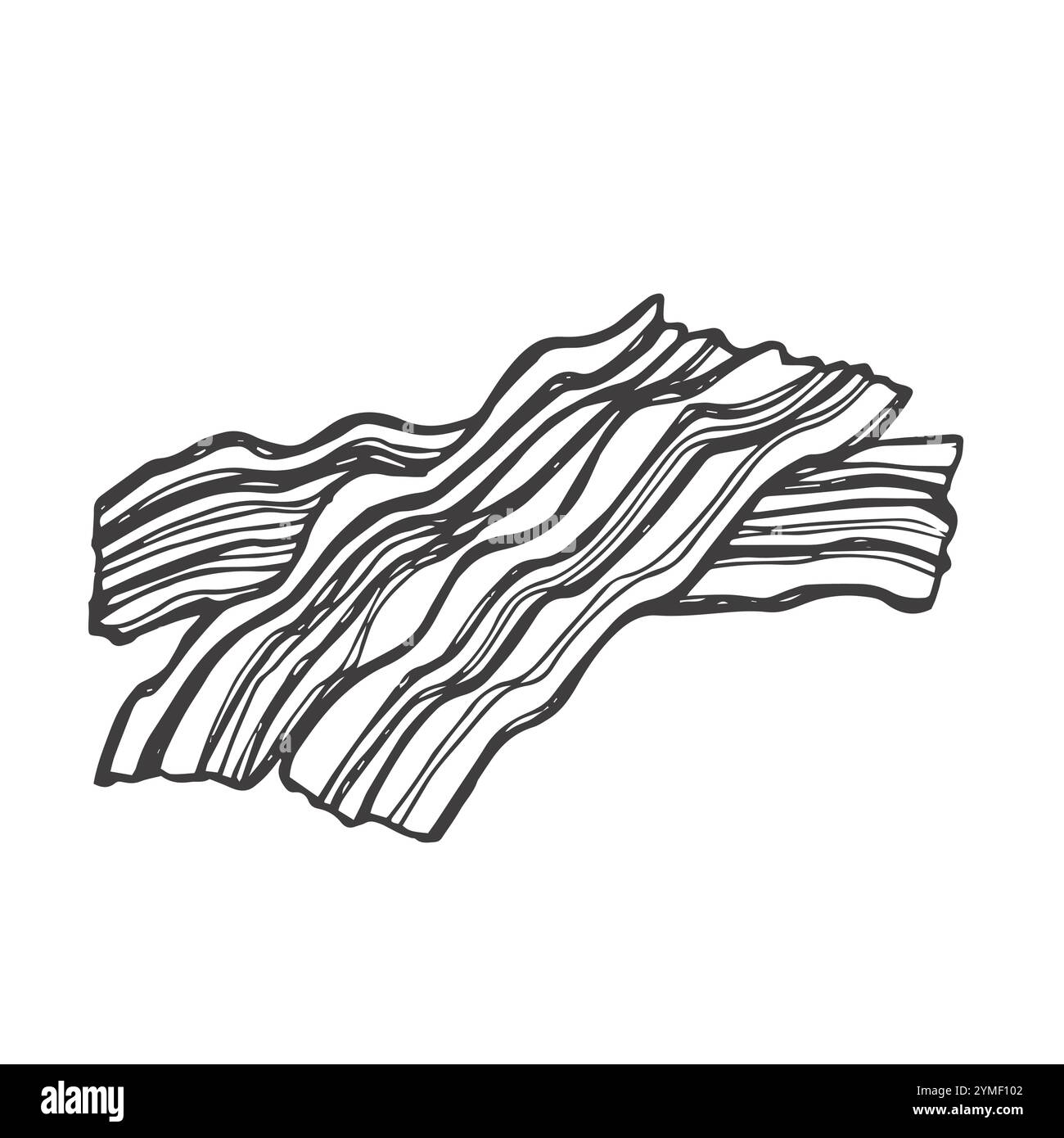 Bacon slices set. Hand drawn sketch style crispy food meat portion of ...