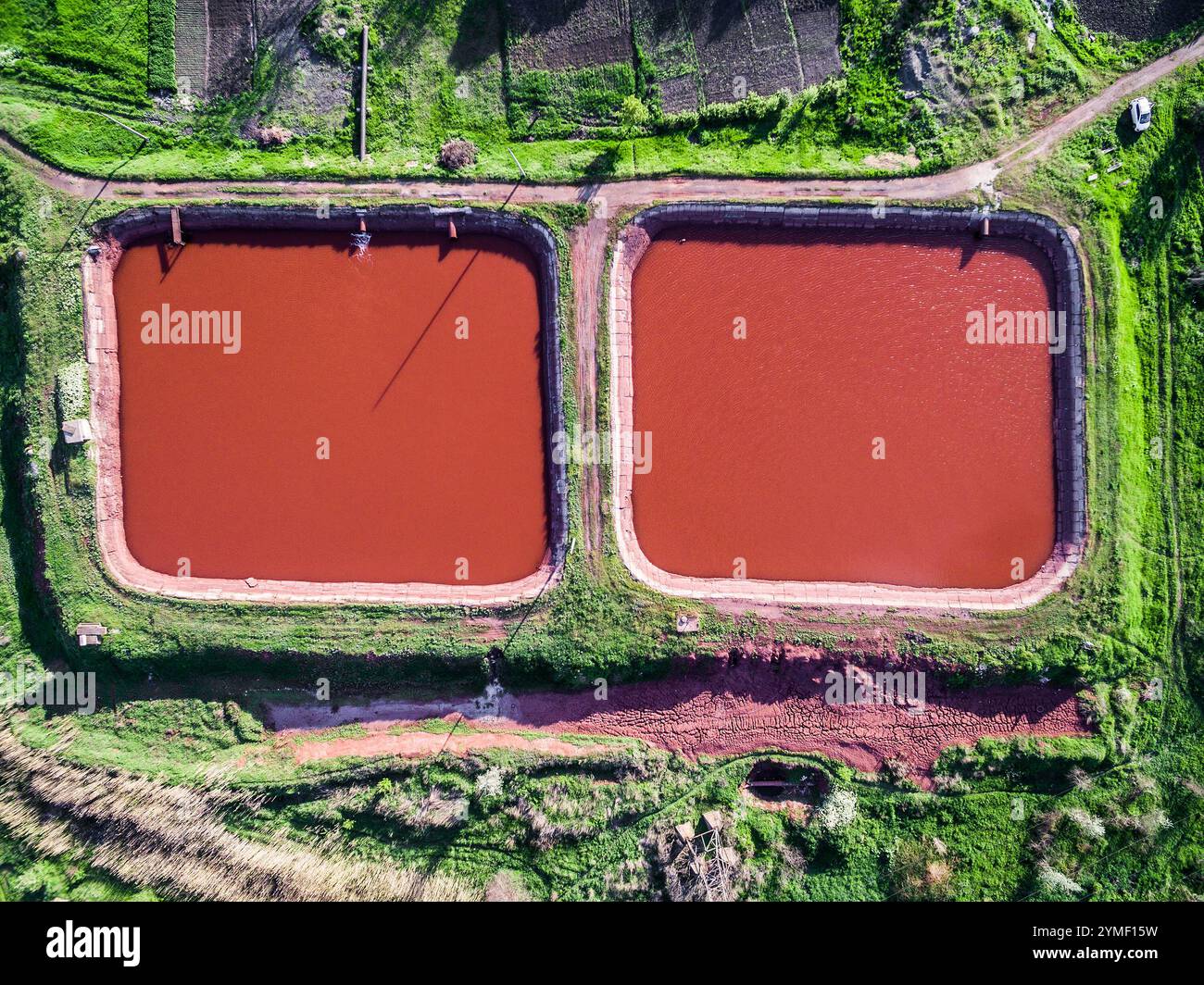 Red lakes in industrial part of Kryvyi Rih, Ukraine, aerial photo Stock Photo - Alamy