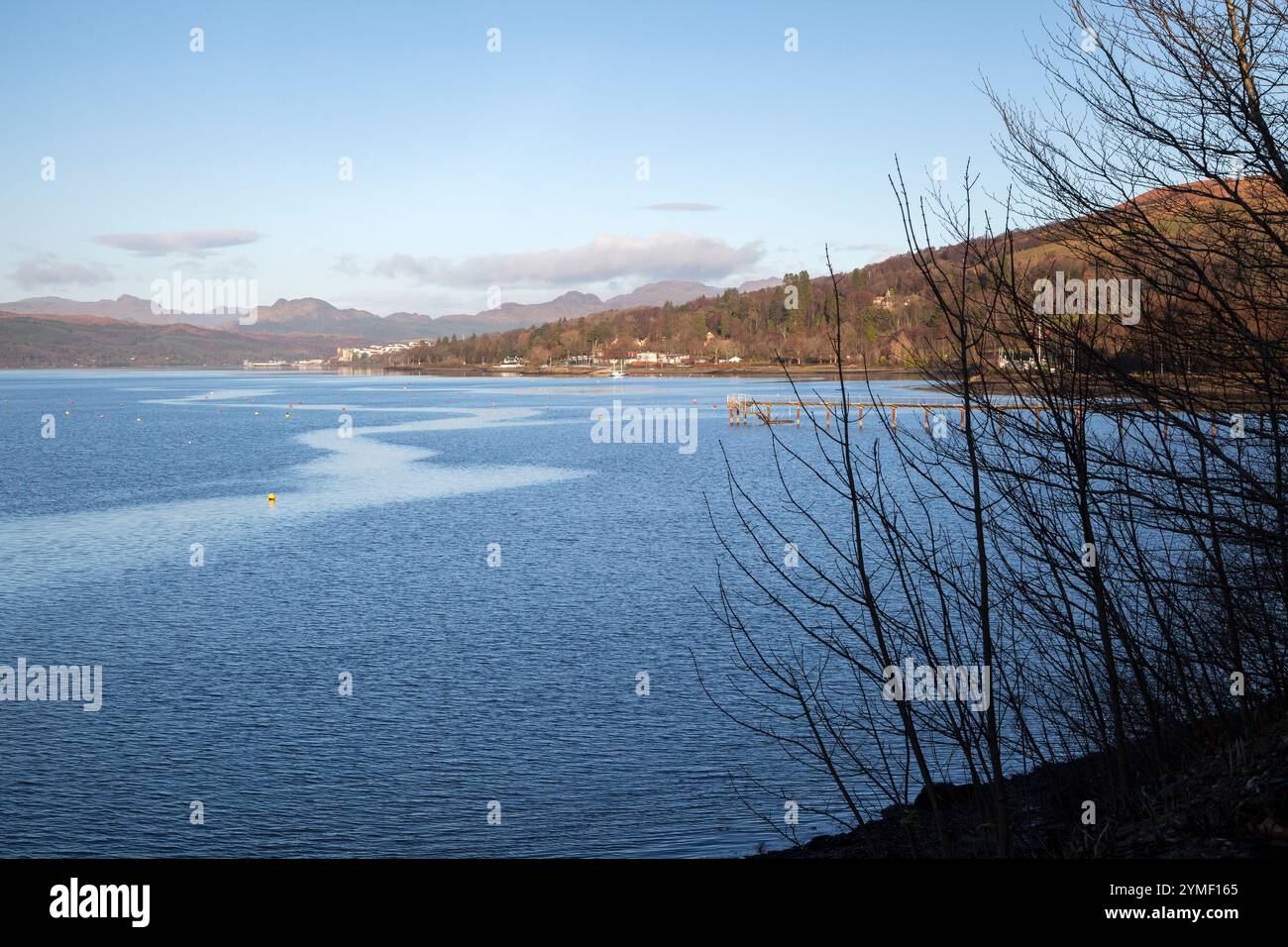 View of the Gareloch, Argyll and Bute, Scotland with the jetty of the ...