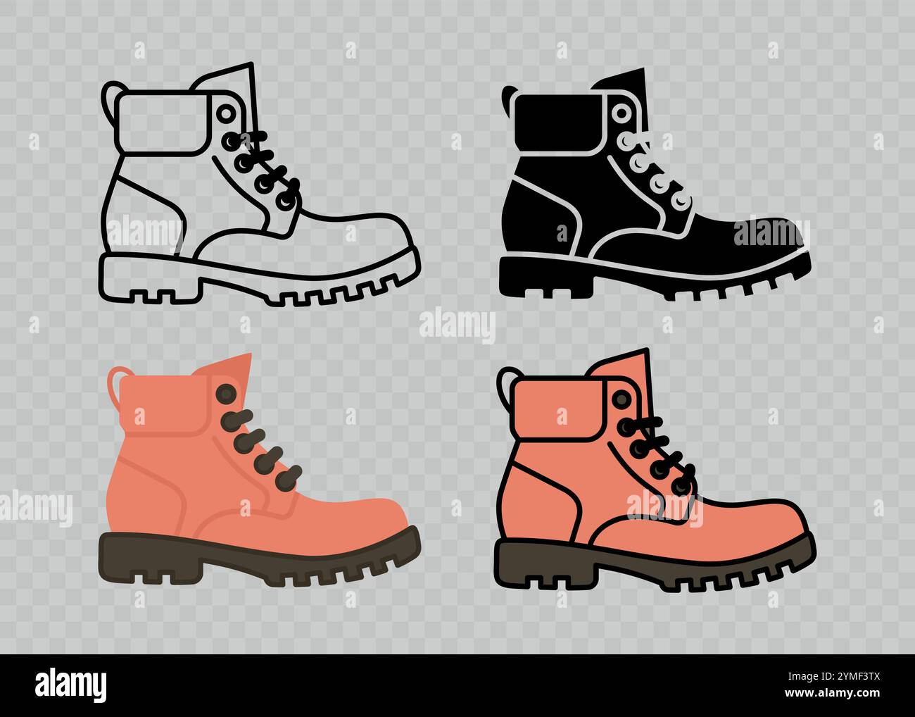 Flat Vector Linear Male and Female Ankle Boots Icon Set Isolated. Boots ...
