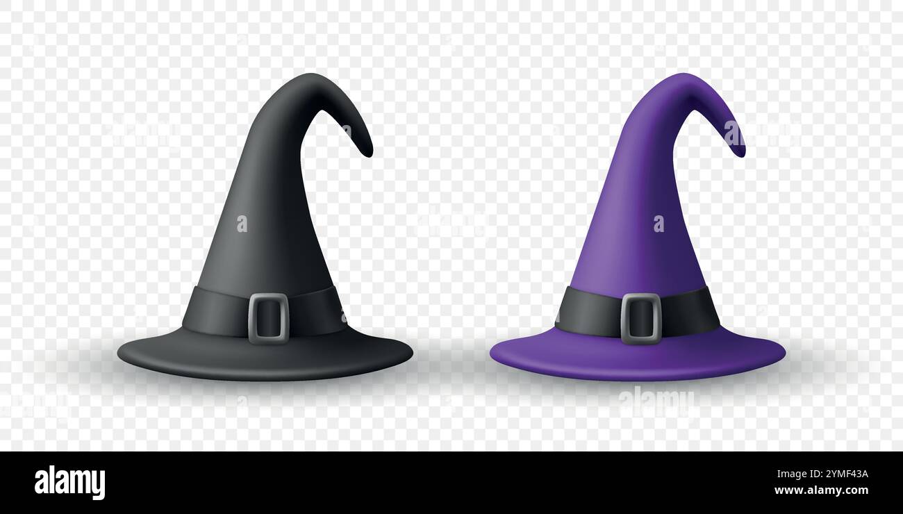 Vector 3d Realistic Witch Hats Illustration. Purple and Black Witch Hat ...