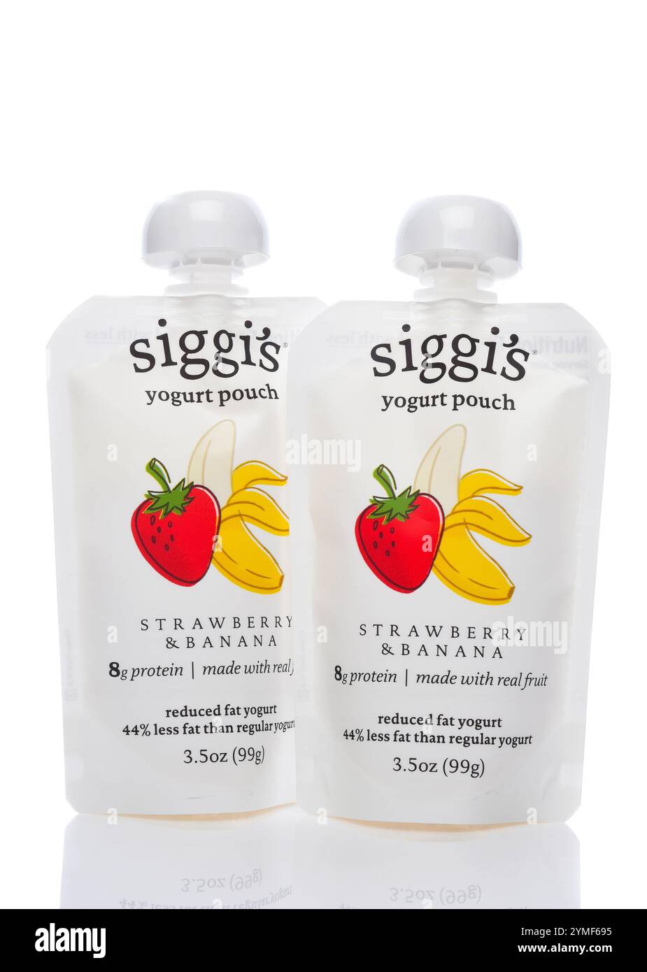 IRVINE, CALIFORNIA - 19 NOV 2024: Two pouches of Siggis Strawberry ...