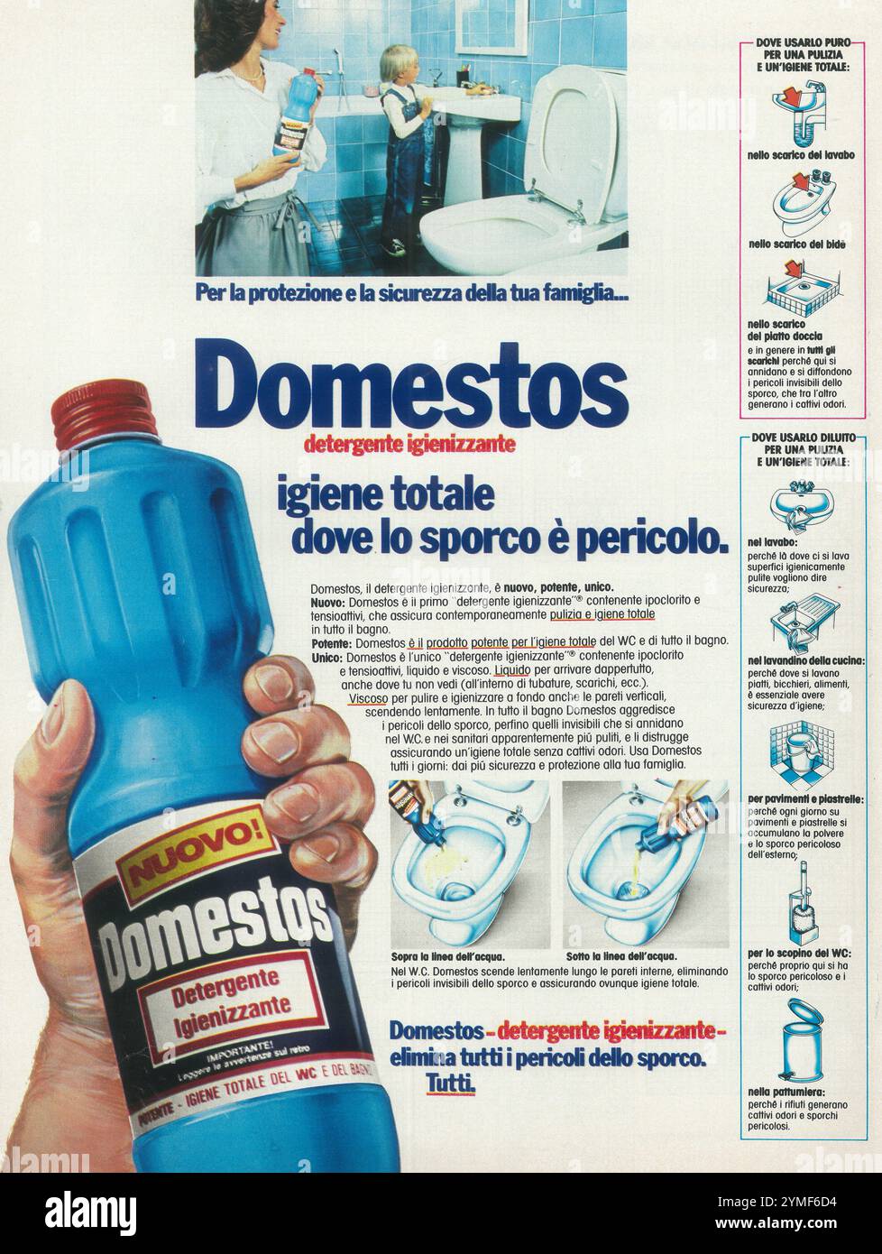 1980 Domestos toilet and bathroom cleaner Italian ad Stock Photo - Alamy