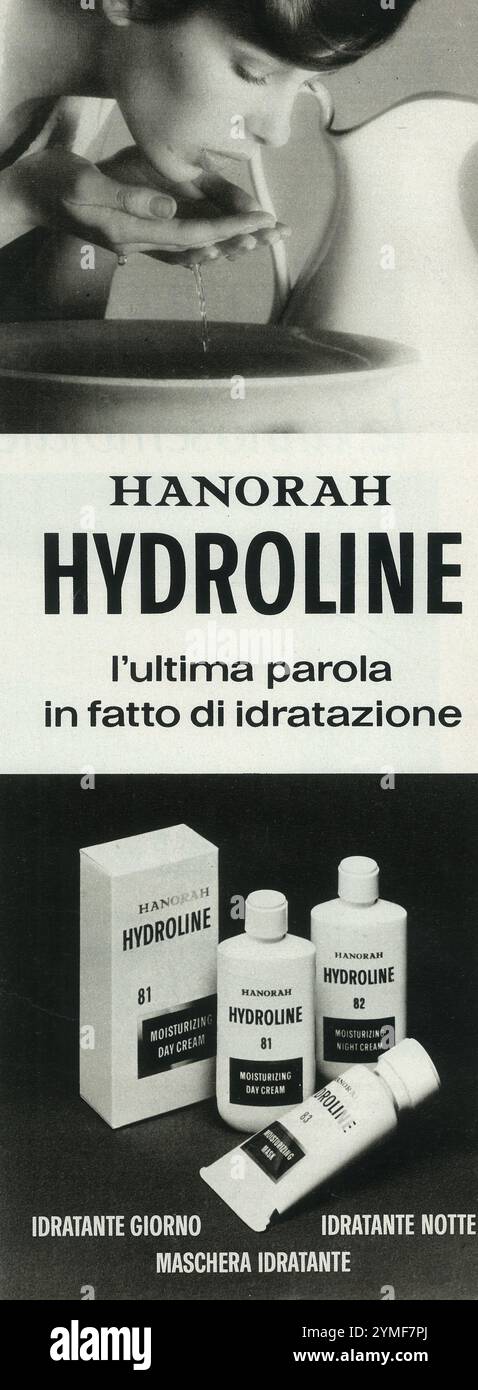 1980 Hanorah Hydroline Face Skincare Products Italian Ad Stock Photo ...