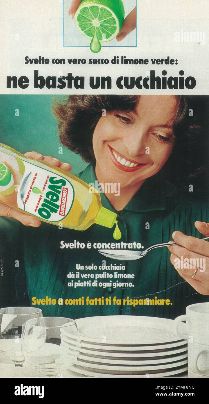 1980 Svelto Concentrato Limone Dish Washing Soap Italian Ad Stock Photo ...