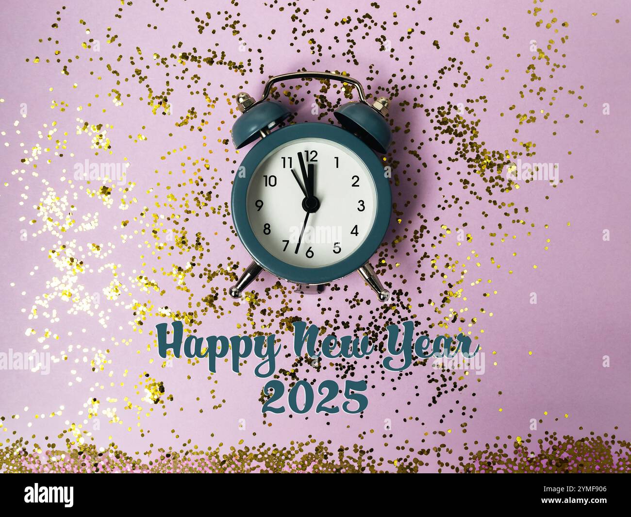 Countdown image with a clock set at midnight surrounded by festive ...