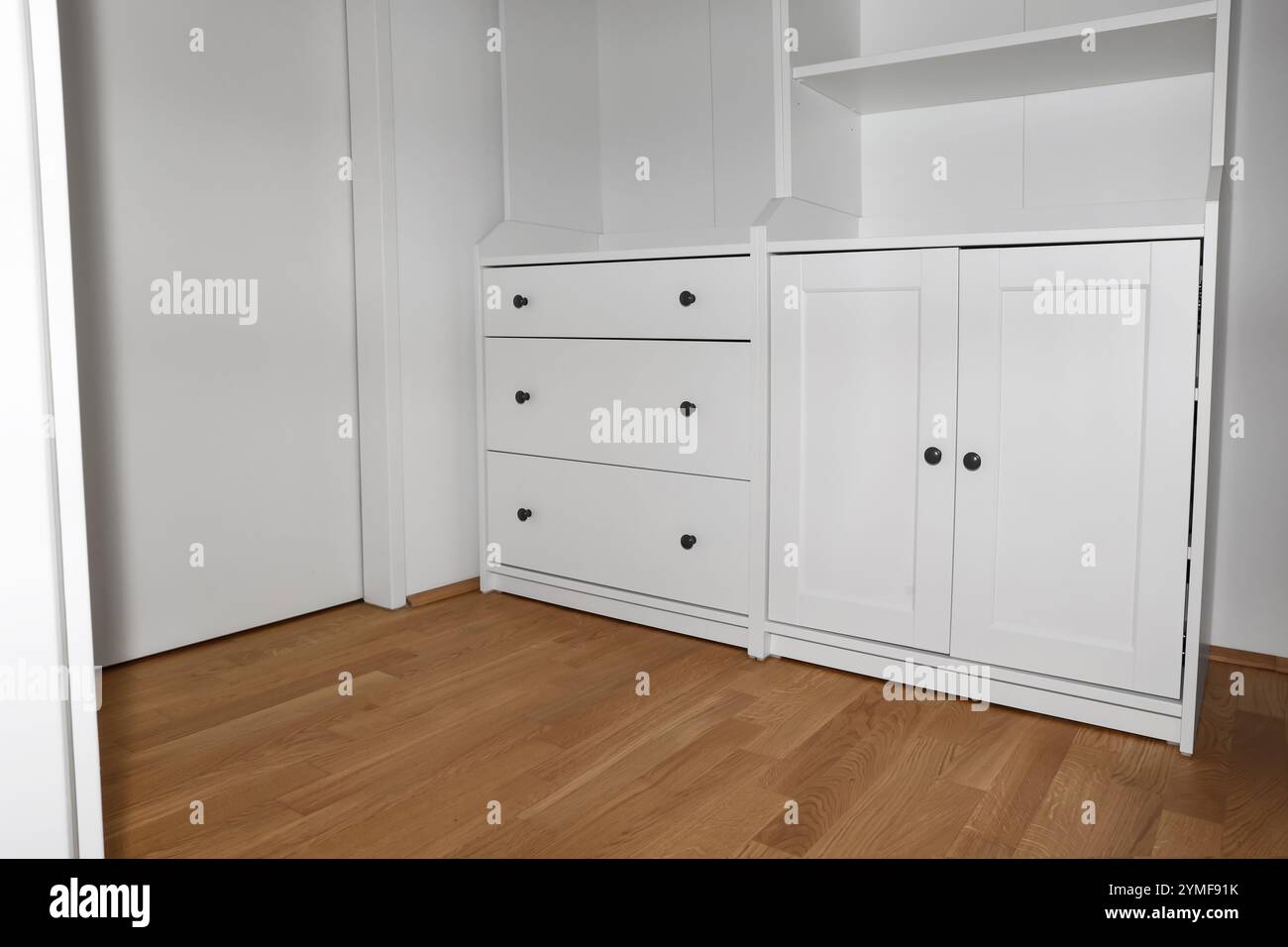 Empty shelves and drawers in modern wardrobe Stock Photo - Alamy