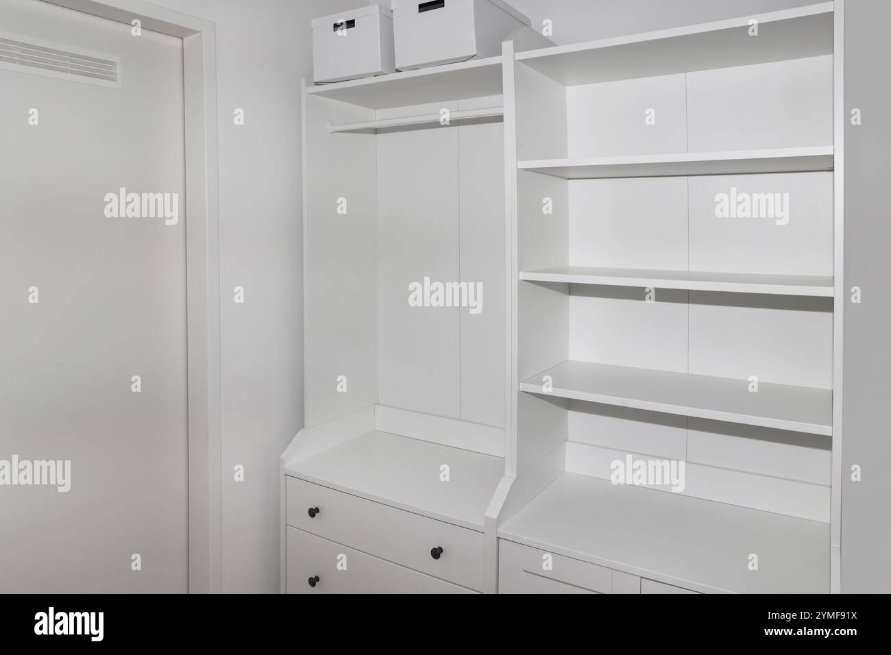 Empty shelves and drawers in modern wardrobe Stock Photo - Alamy