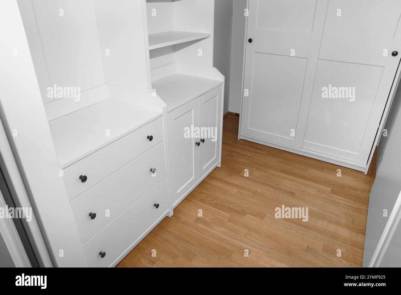 Empty shelves and drawers in modern wardrobe Stock Photo - Alamy
