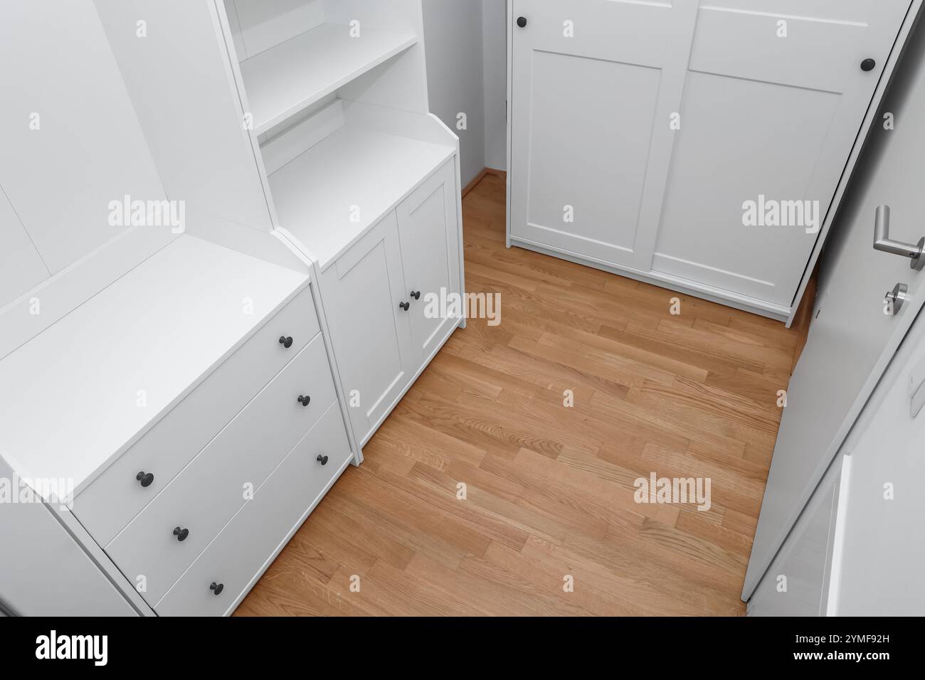 Empty shelves and drawers in modern wardrobe Stock Photo - Alamy