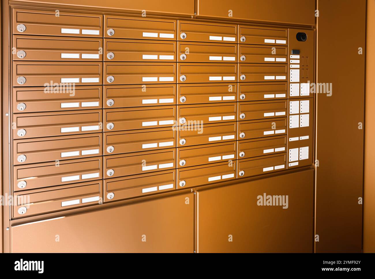 Brown mailboxes in residential building Stock Photo - Alamy