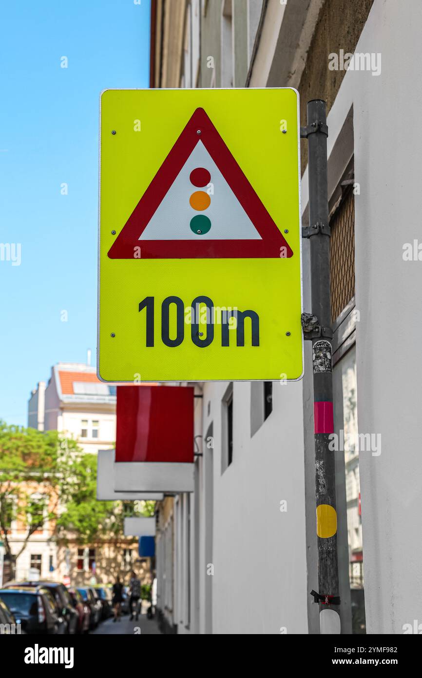 Traffic lights sign with distance mark in city Stock Photo - Alamy