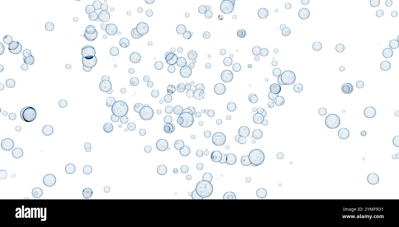 Abstract blue sphere water bubbles over white background, 3D ...