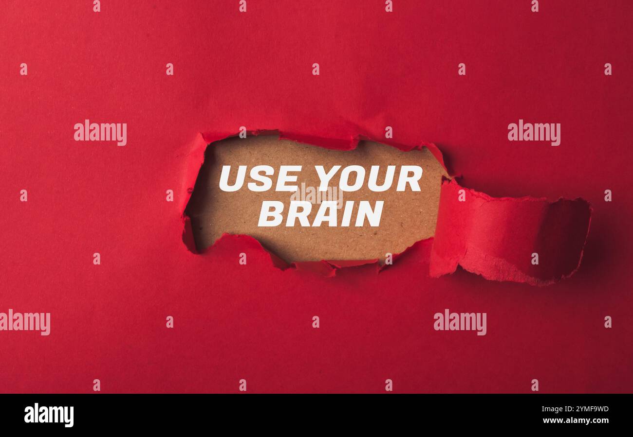 Red background with the words use your brain written in white. The ...