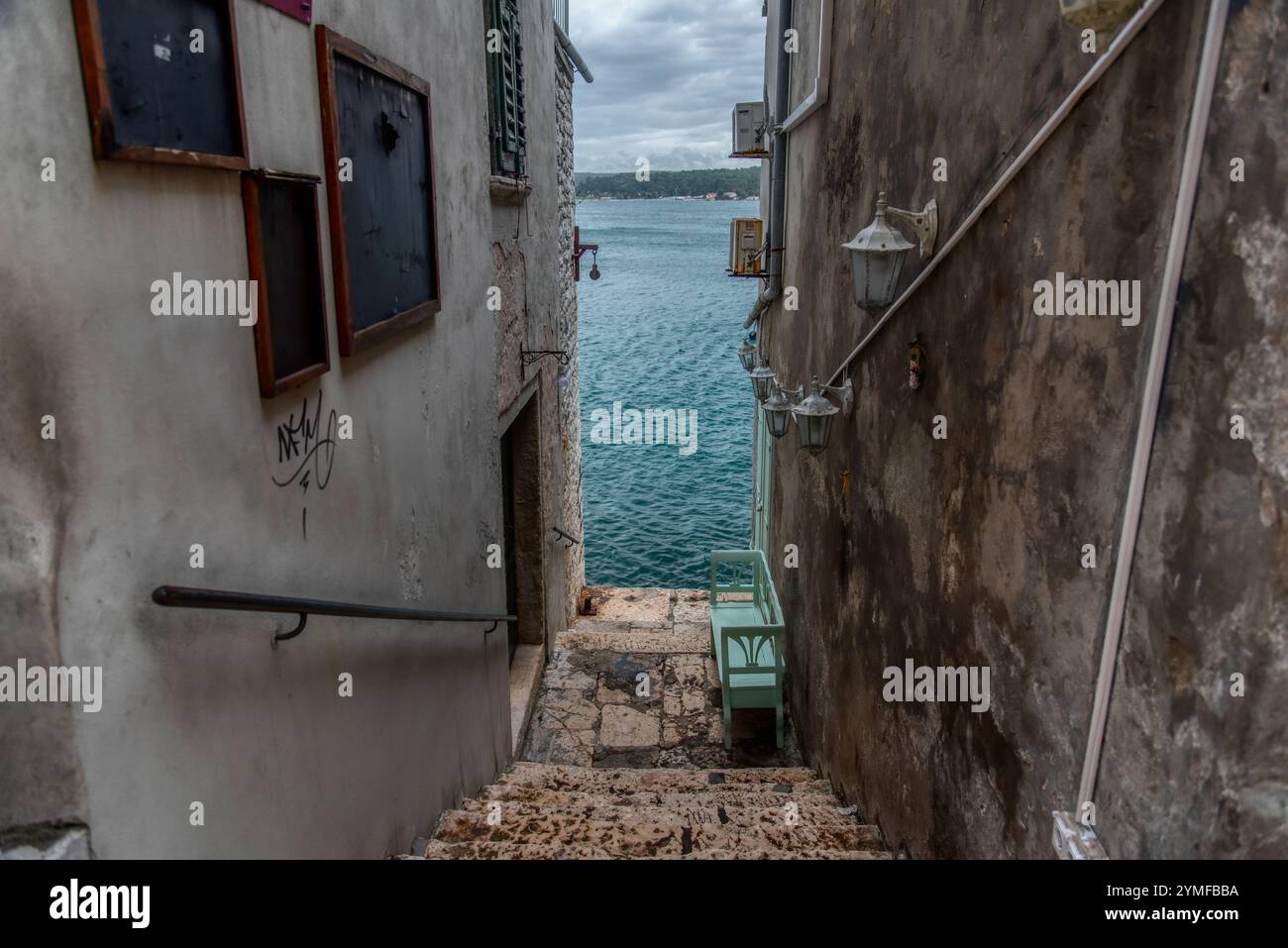 Old historical dreamy streets. Beautiful houses and businesses in a ...