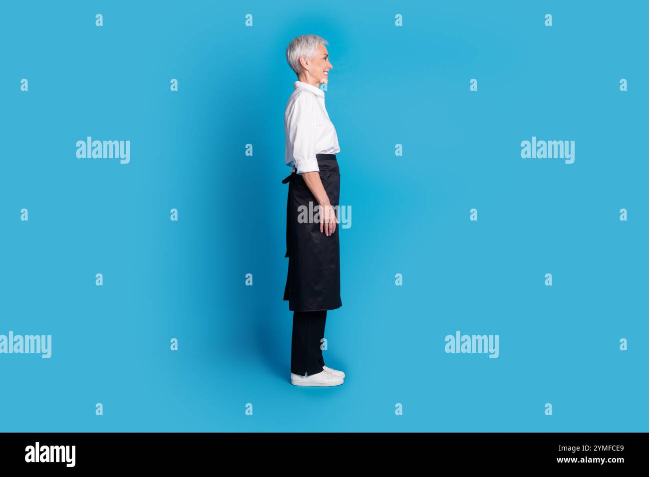 Full body photo of attractive senior woman small business cafe owner ...