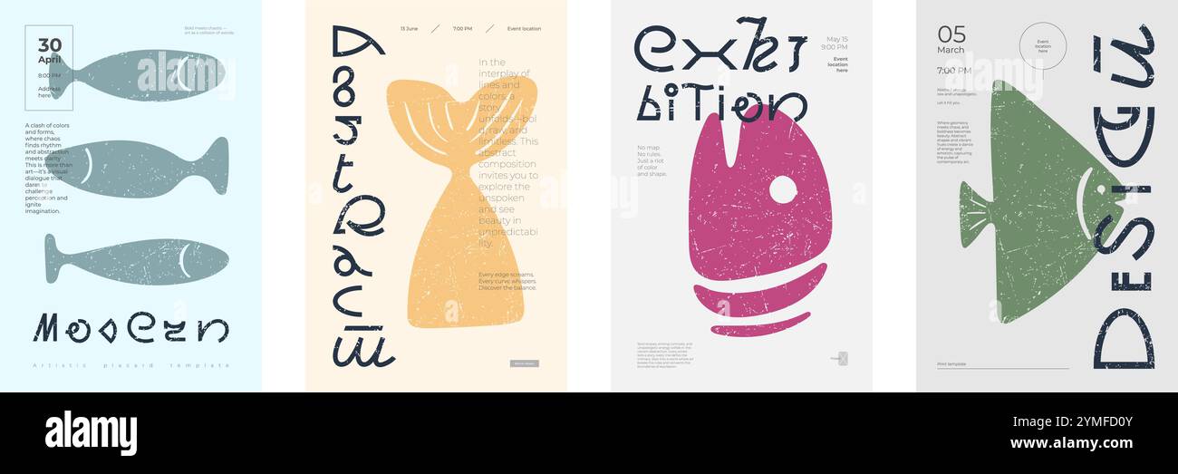 Abstract bold poster templates. Simple fish shapes and creative modern ...