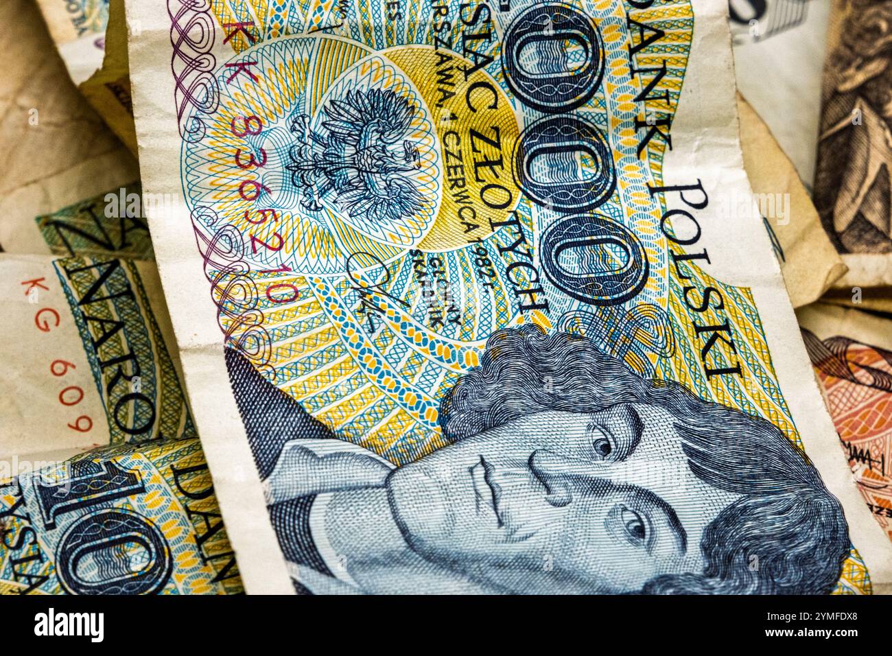 Detailed macro view of a Polish 1000 zloty banknote, showcasing ...