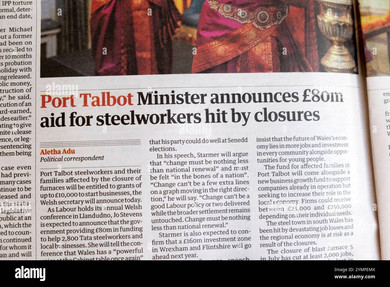 Guardian newspaper headline steel closure article 16 November 2024 UK ...